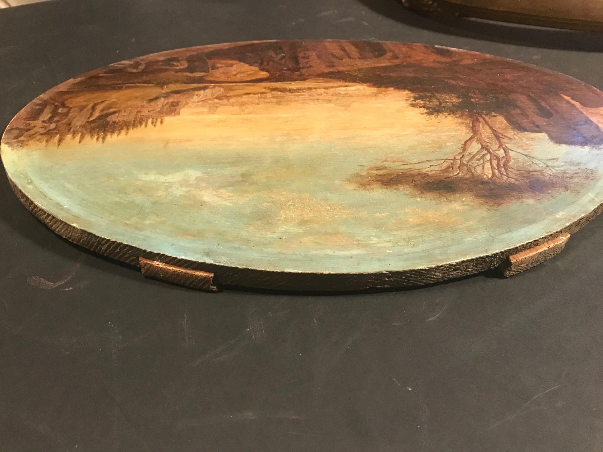 Romantic Italian Oil Painting Oval Landscape on Wood, 1829, Signed at ...