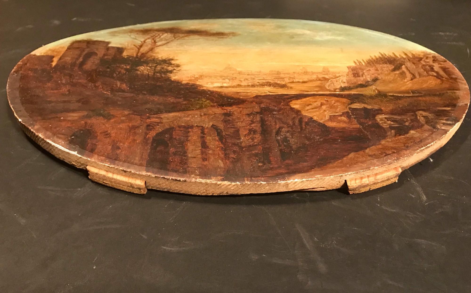 Romantic Italian Oil Painting Oval Landscape on Wood, 1829, Signed at ...