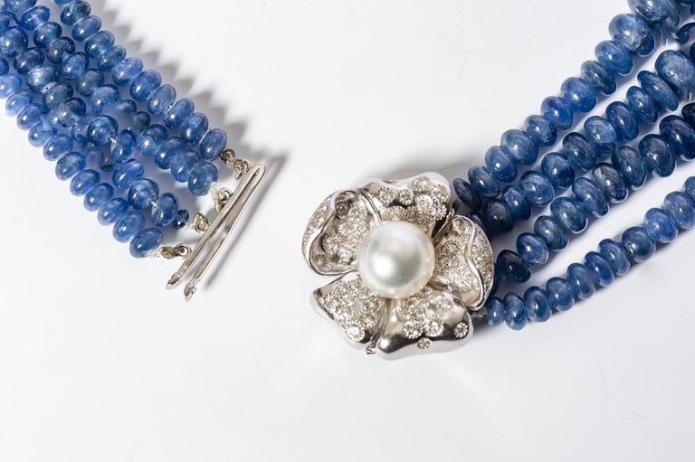 Romantic Necklace in Sapphire with a Flower Scrap Gold, Diamonds and ...