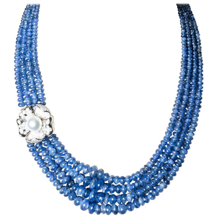 Romantic Necklace in Sapphire with a Flower Scrap Gold, Diamonds and ...