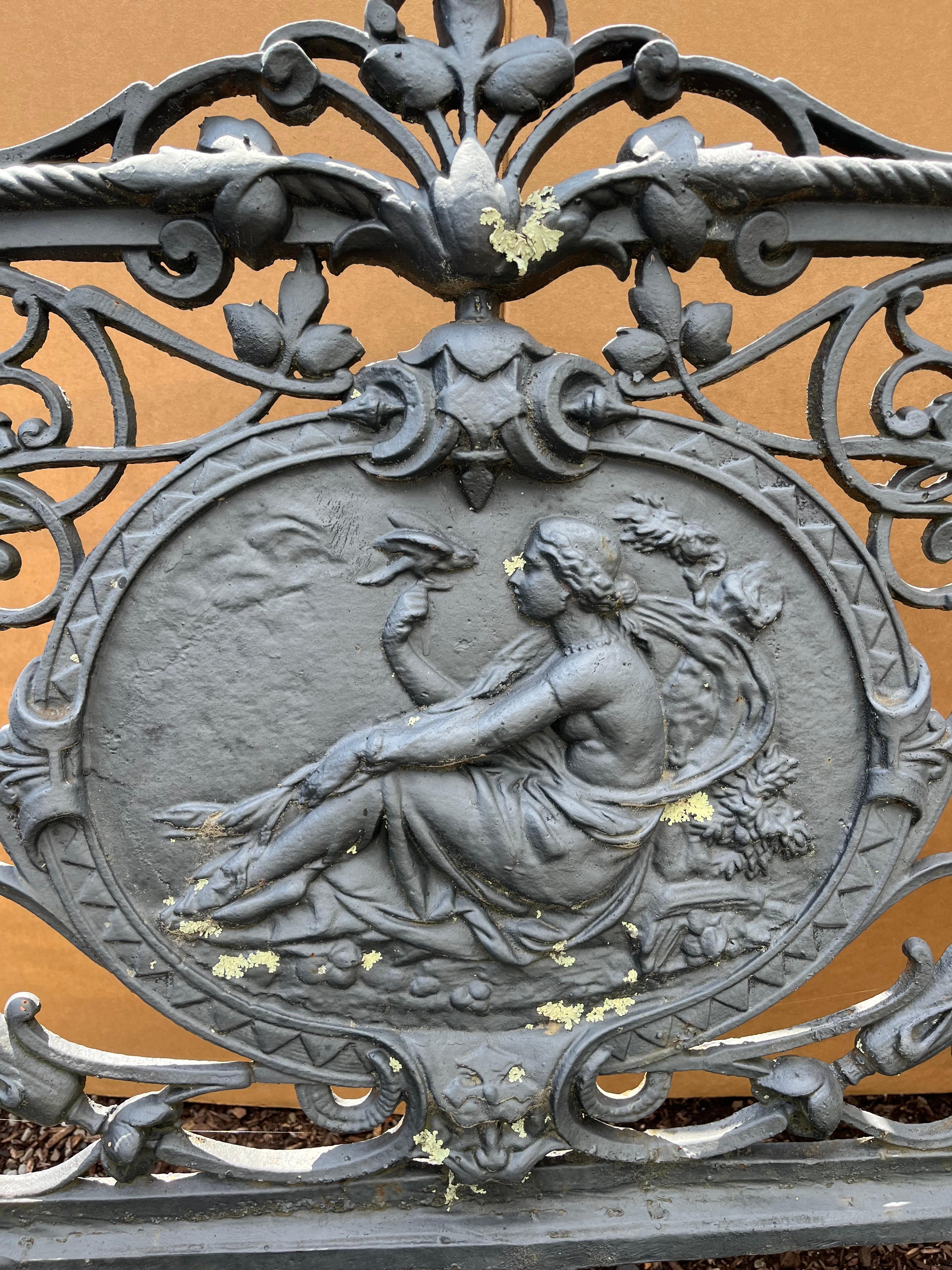 Romantic Ornate Antique French Black Iron Bench with Birds and Nymph ...