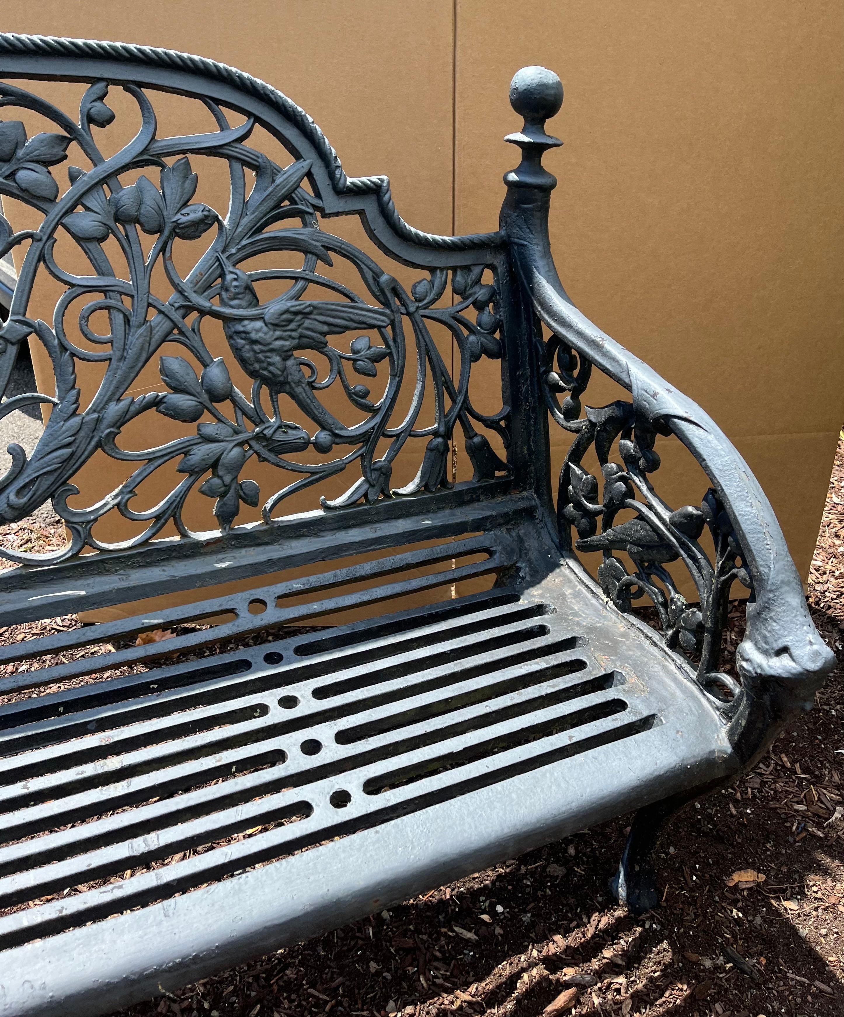 Romantic Ornate Antique French Black Iron Bench with Birds and Nymph ...