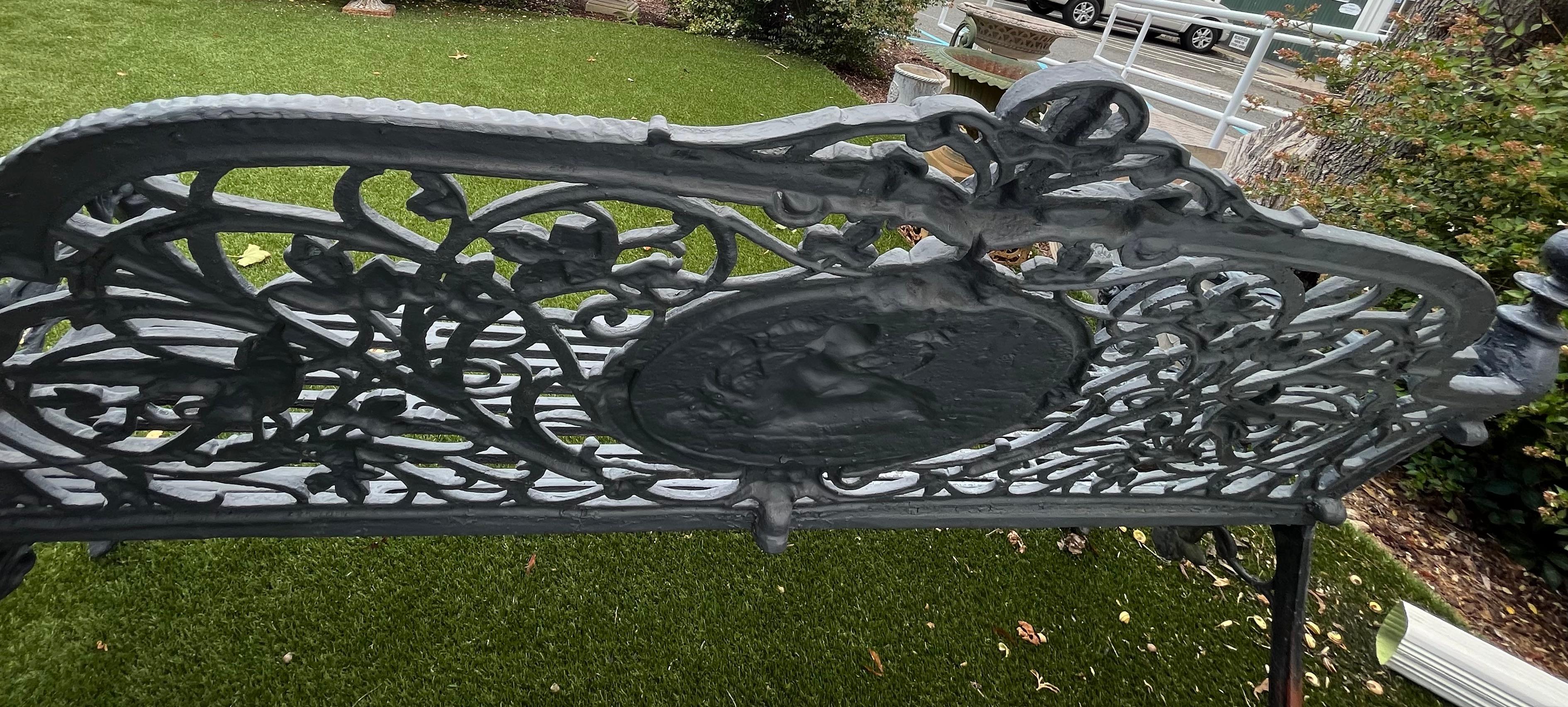 Romantic Ornate Antique French Black Iron Bench with Birds and Nymph ...