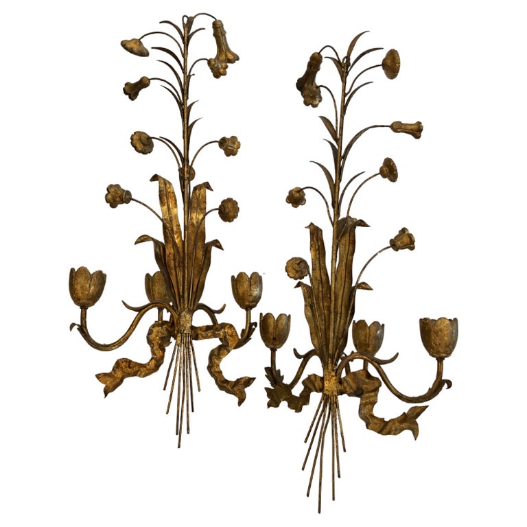 Romantic Vintage Italian Gilded Iron Tole and Carved Wood Candle ...