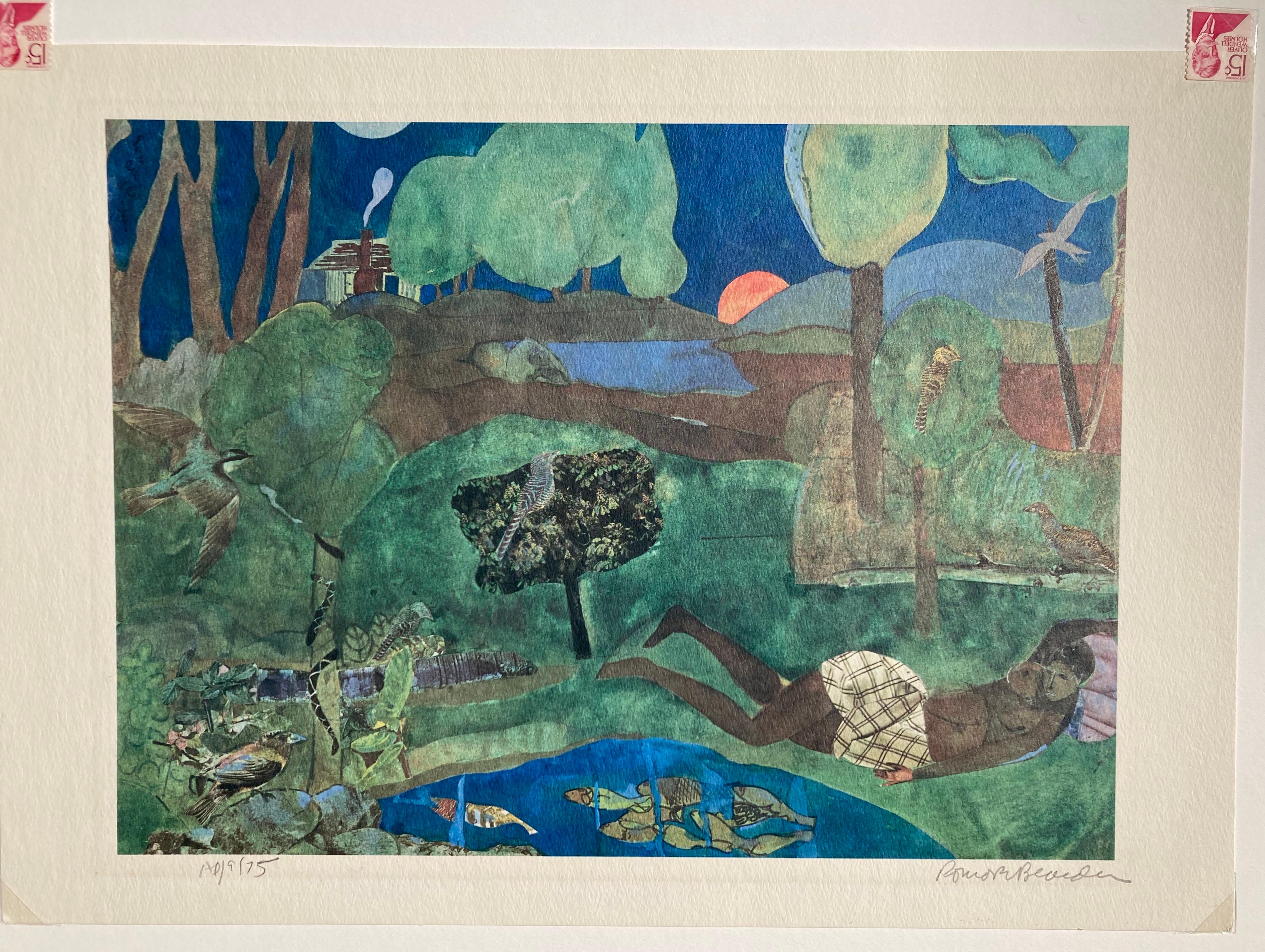 Romare Bearden - RECOLLECTION POND at 1stDibs | romare bearden wife ...