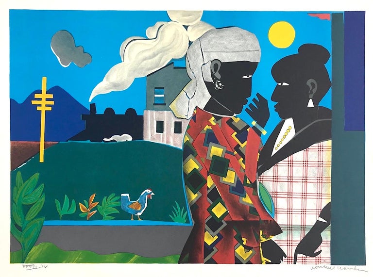 Romare Bearden - THE CONVERSATION Signed Lithograph, Black Women, Train ...