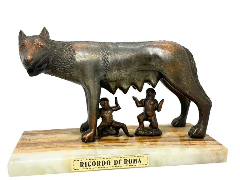 Rome Romulus Remus Souvenir Statue Sculpture on Marble Base Vintage ...