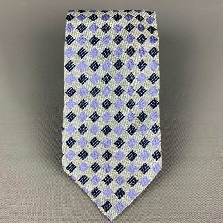 ROMEO GIGLI Light Blue Purple Checkered Silk Tie For Sale at 1stDibs
