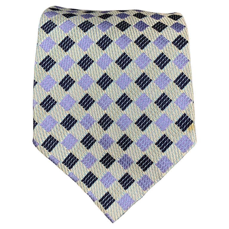 ROMEO GIGLI Light Blue Purple Checkered Silk Tie For Sale at 1stDibs