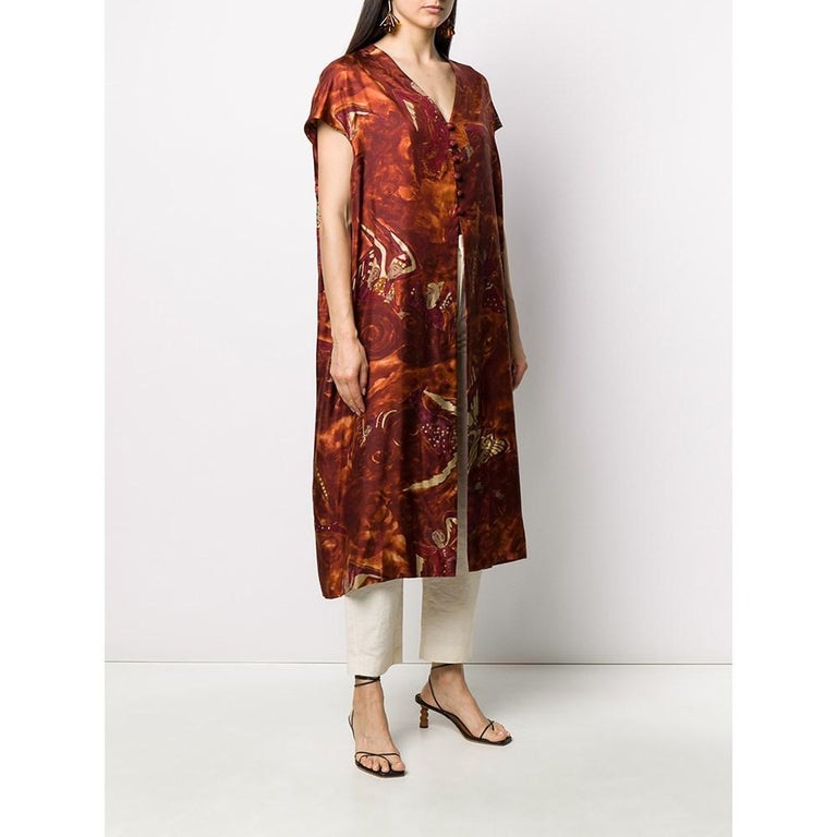 Romeo Gigli Vintage rust silk with multicolor angel print 90s maxi top ...