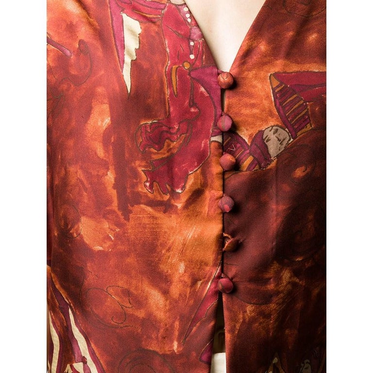 Romeo Gigli Vintage rust silk with multicolor angel print 90s maxi top ...