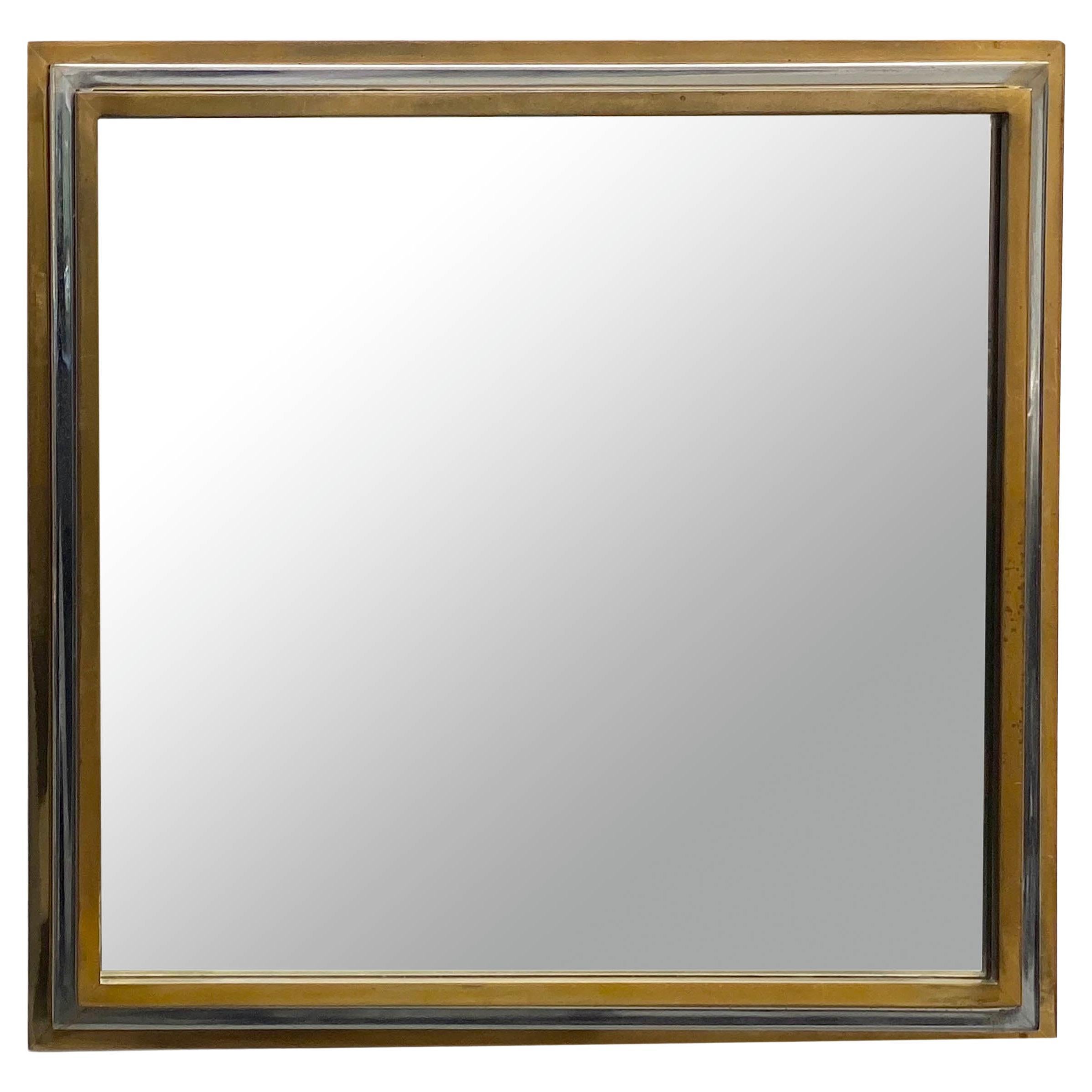 Italian Rectangular Mirror Polished Brass and Nickel at 1stDibs