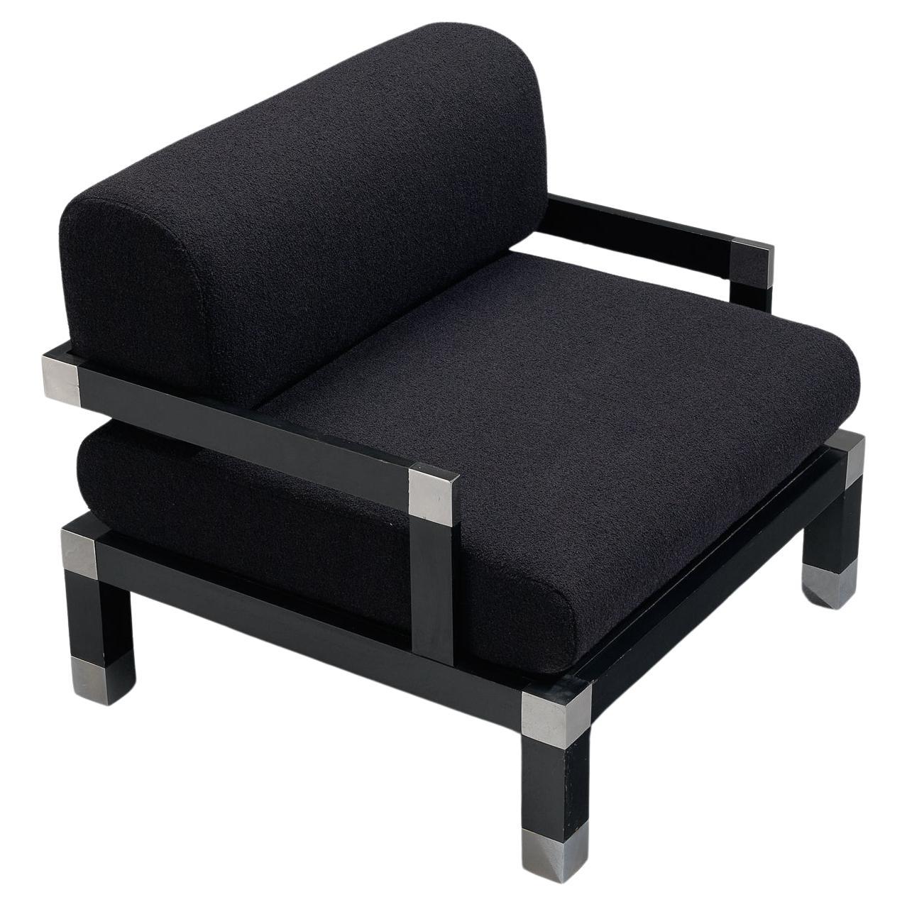 Romeo Rega Lounge Chair in Dark Blue Upholstery with Cubic Chrome ...