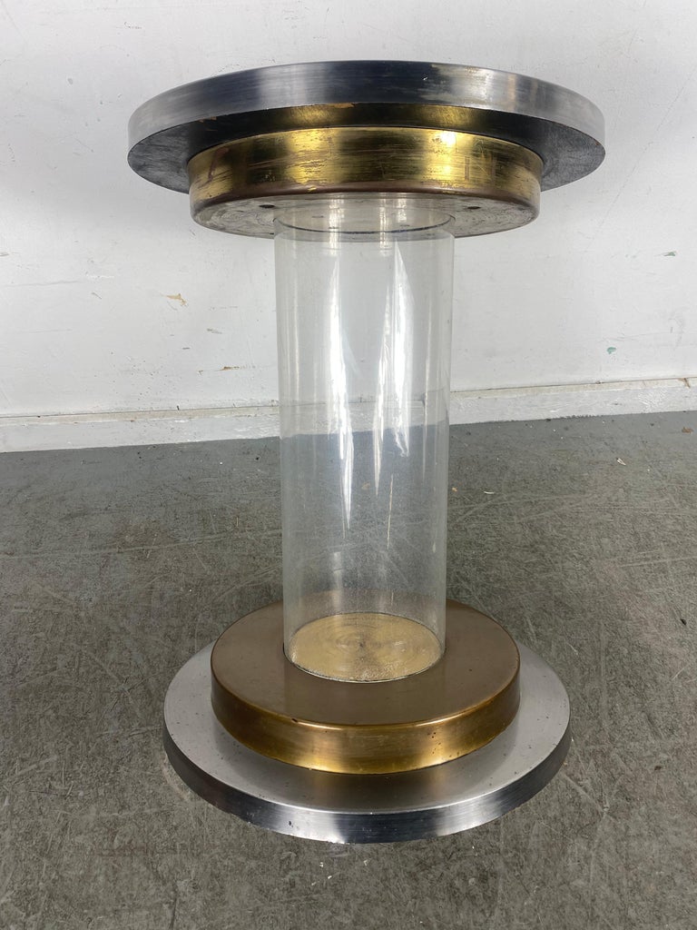 Romeo Rega Lucite / stainless / brass Pedestal Table Base,,Italian ...