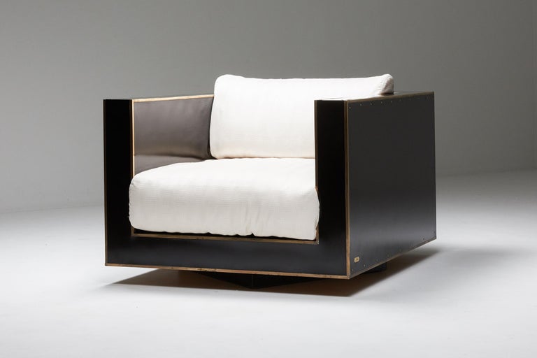 Romeo Rega Pair of Cubic Lounge Chairs in Black and Brass Hollywood ...