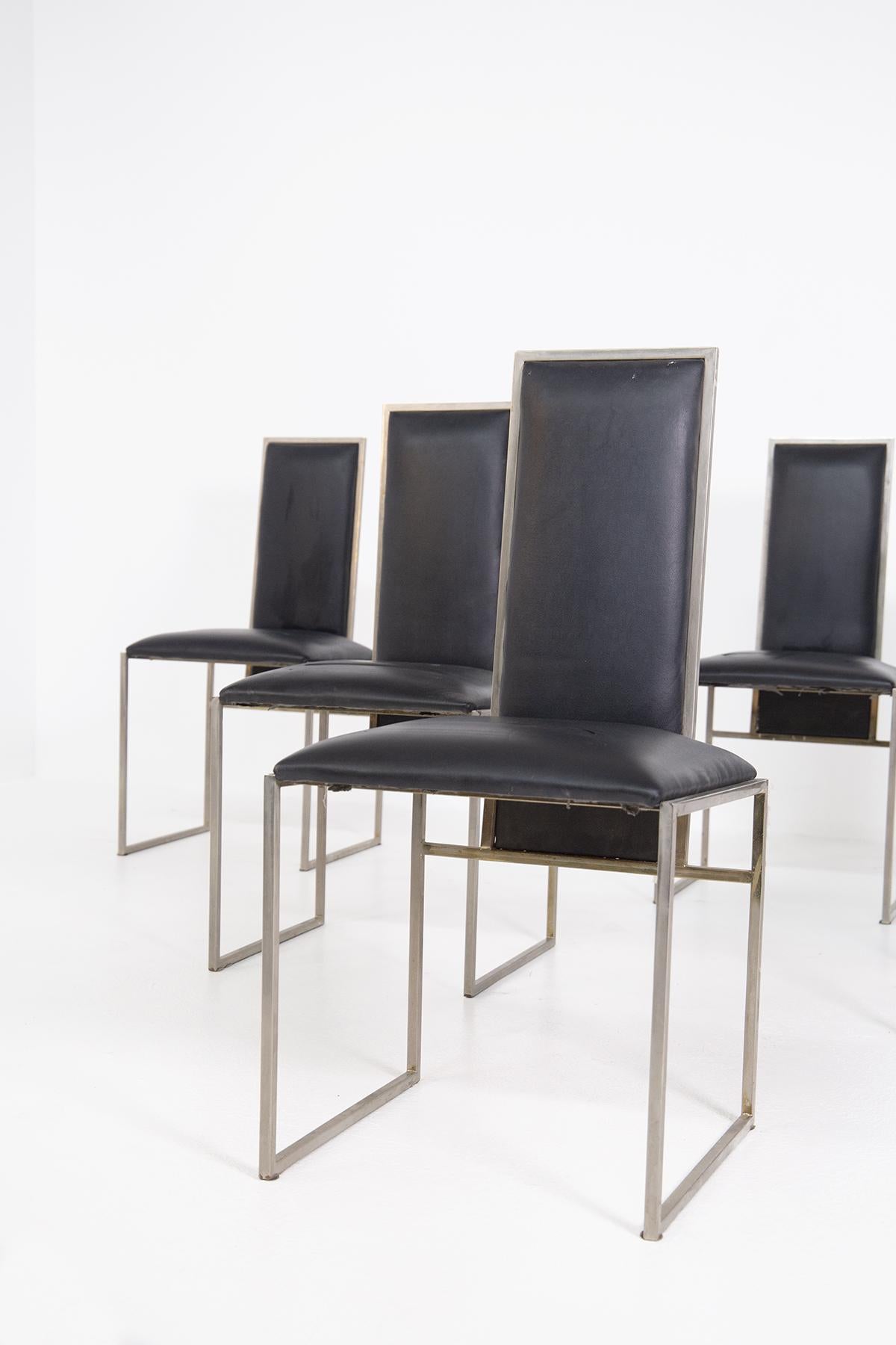 Romeo Rega Set of Six Dining Chair in Black Leather and Steel at 1stDibs