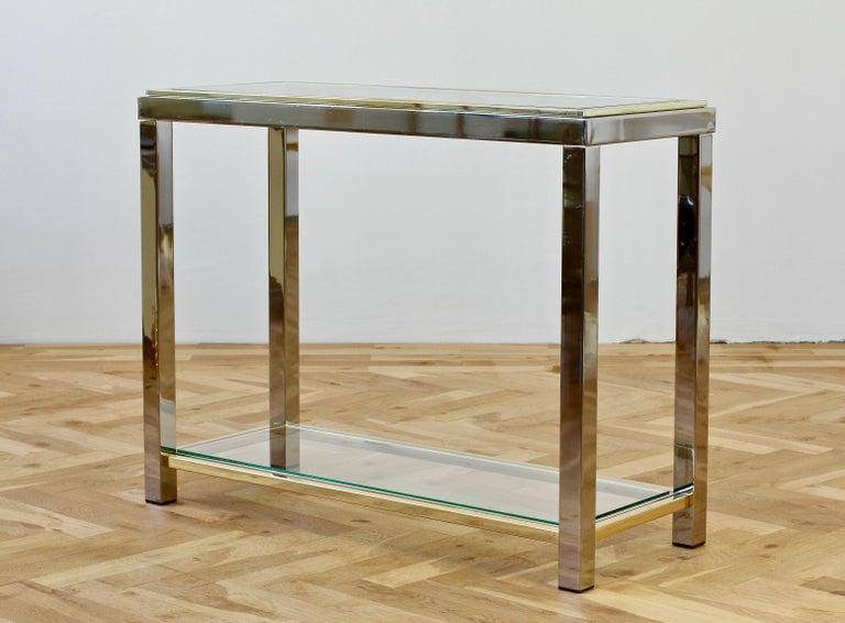 Chrome and Brass Bicolor Two-Tiered Double Shelved Console Table For ...