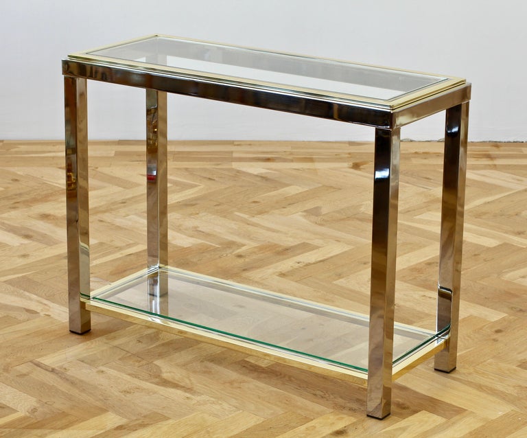 Chrome and Brass Bicolor Two-Tiered Double Shelved Console Table For ...