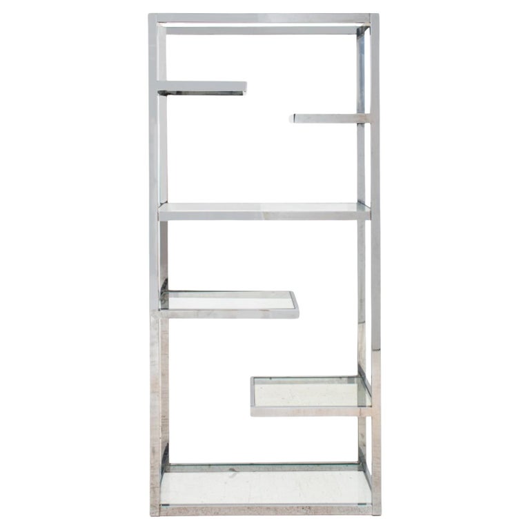 Romeo Rega Style Chrome and Glass Shelves For Sale at 1stDibs