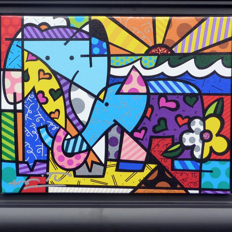 Romero Britto - handsigned blue elephants For Sale at 1stDibs