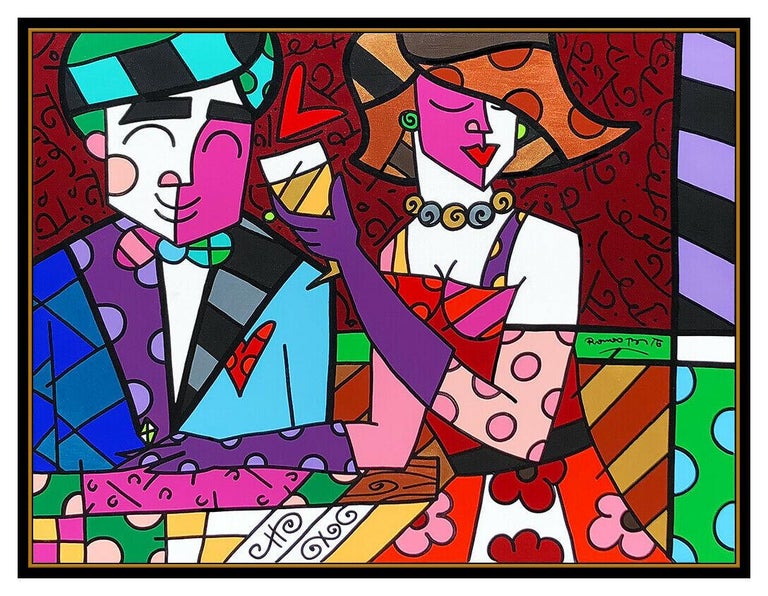 Romero Britto - Romero Britto Large Original Acrylic Painting On Canvas ...