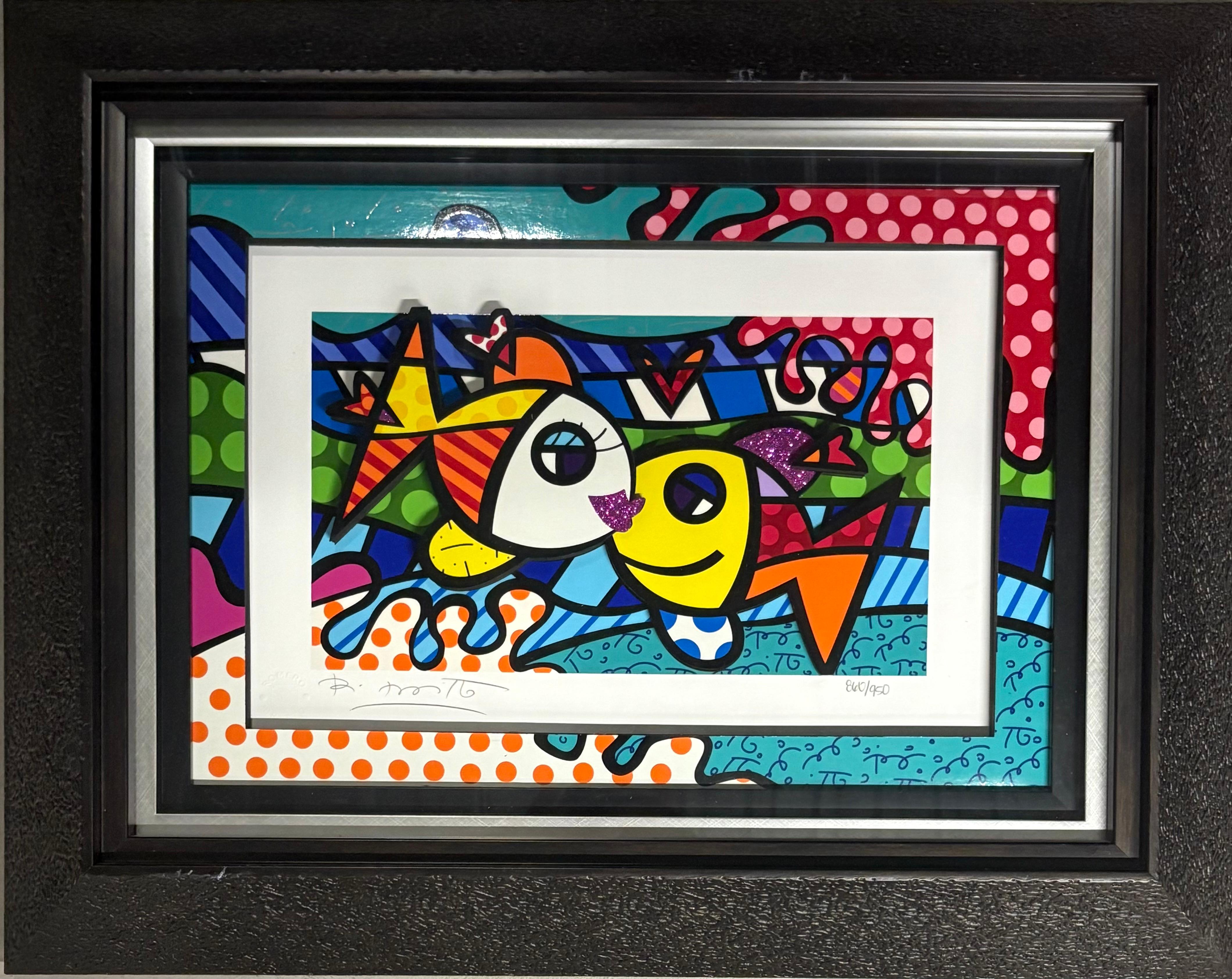 Romero Britto - Large Romero Britto Mixed Media Diamond Dust Giclee Pop ...