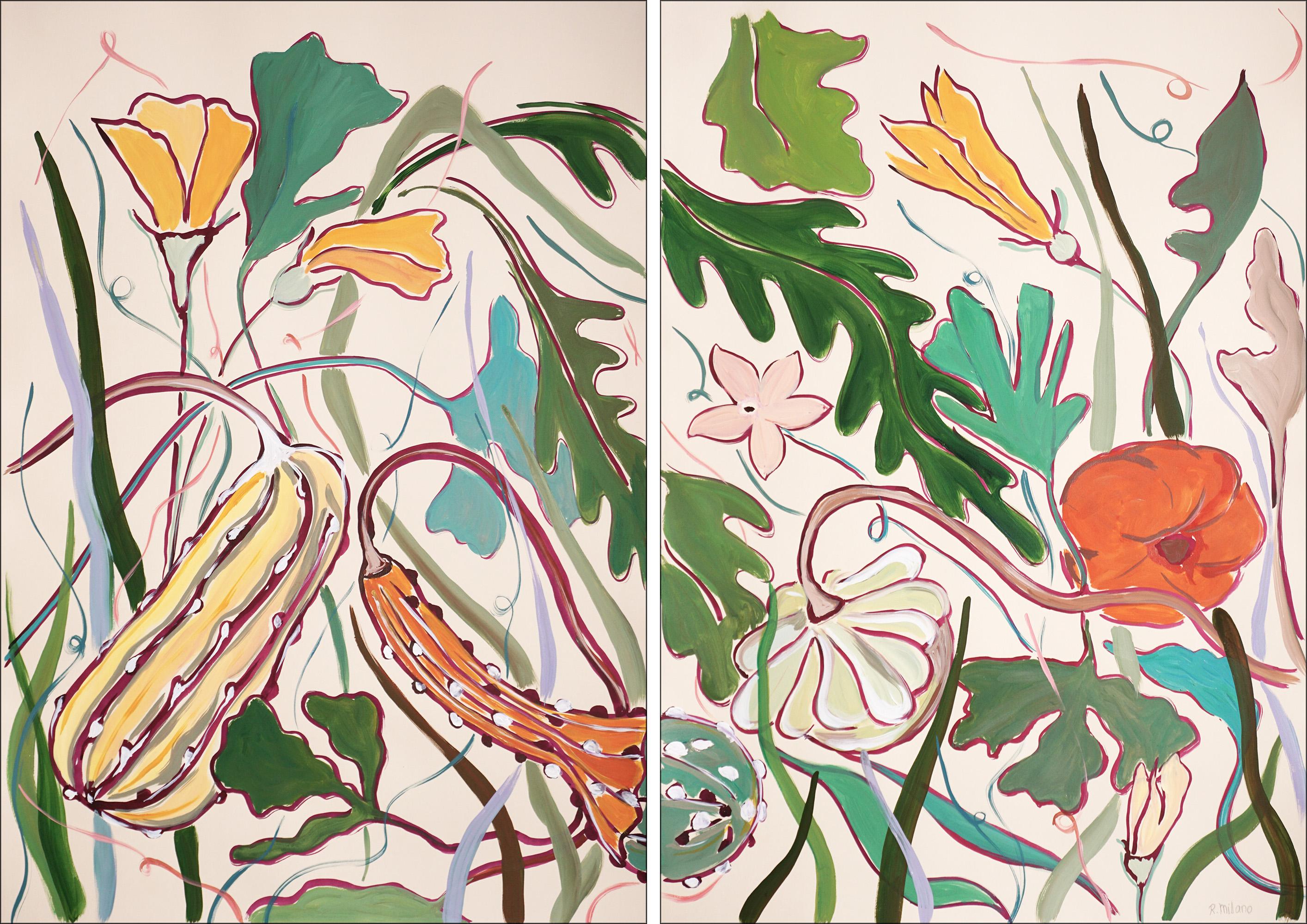 Romina Milano - The Red Garden, Illustration Style in Red Tones, Wild Dandelion, Pink Leaves For ...