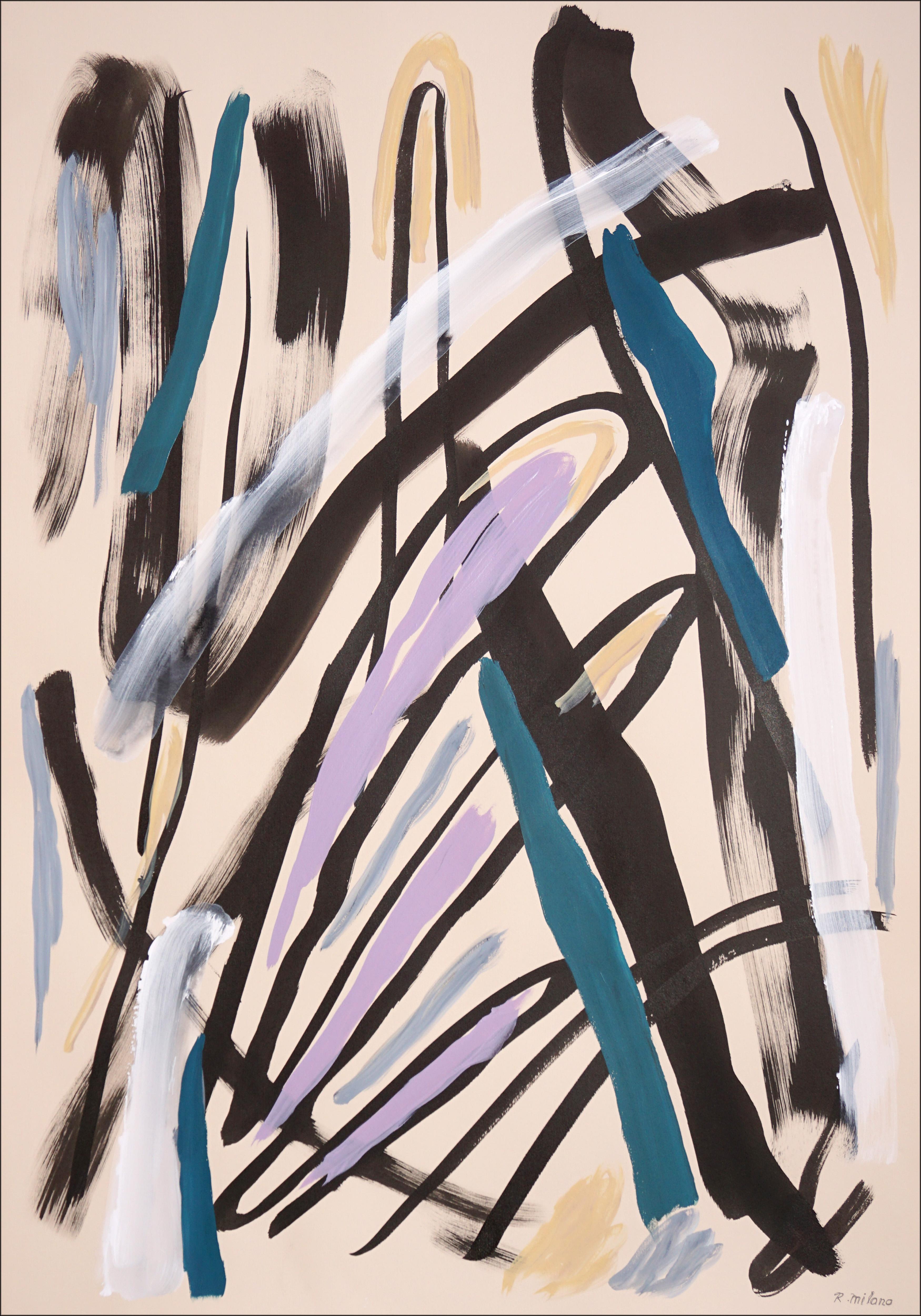 Romina Milano - Jazzy Night, Abstract Expressionist Painting, Black and ...