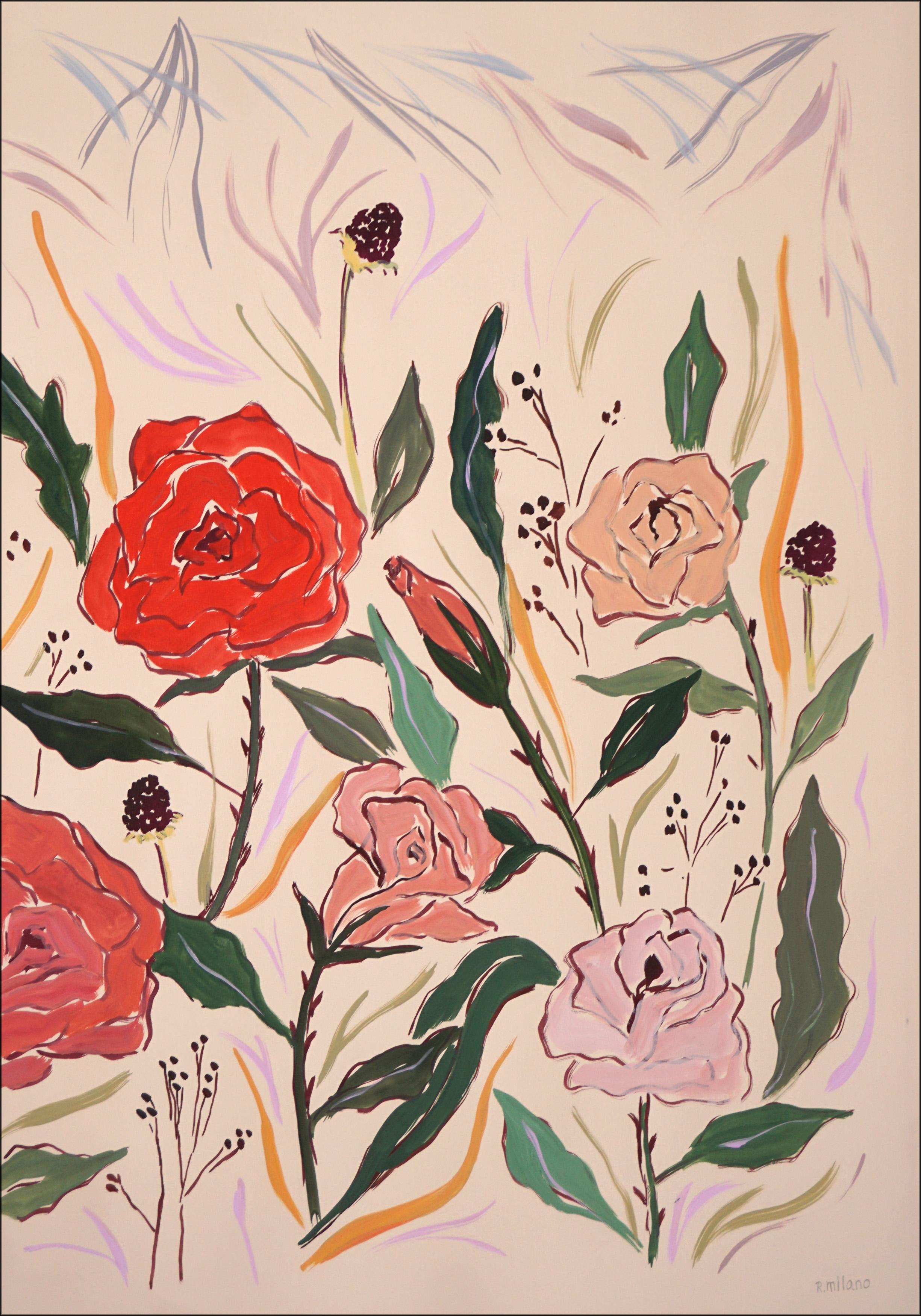 Romina Milano - Rose Bush II, Pink and Red Roses Diptych, Illustration ...