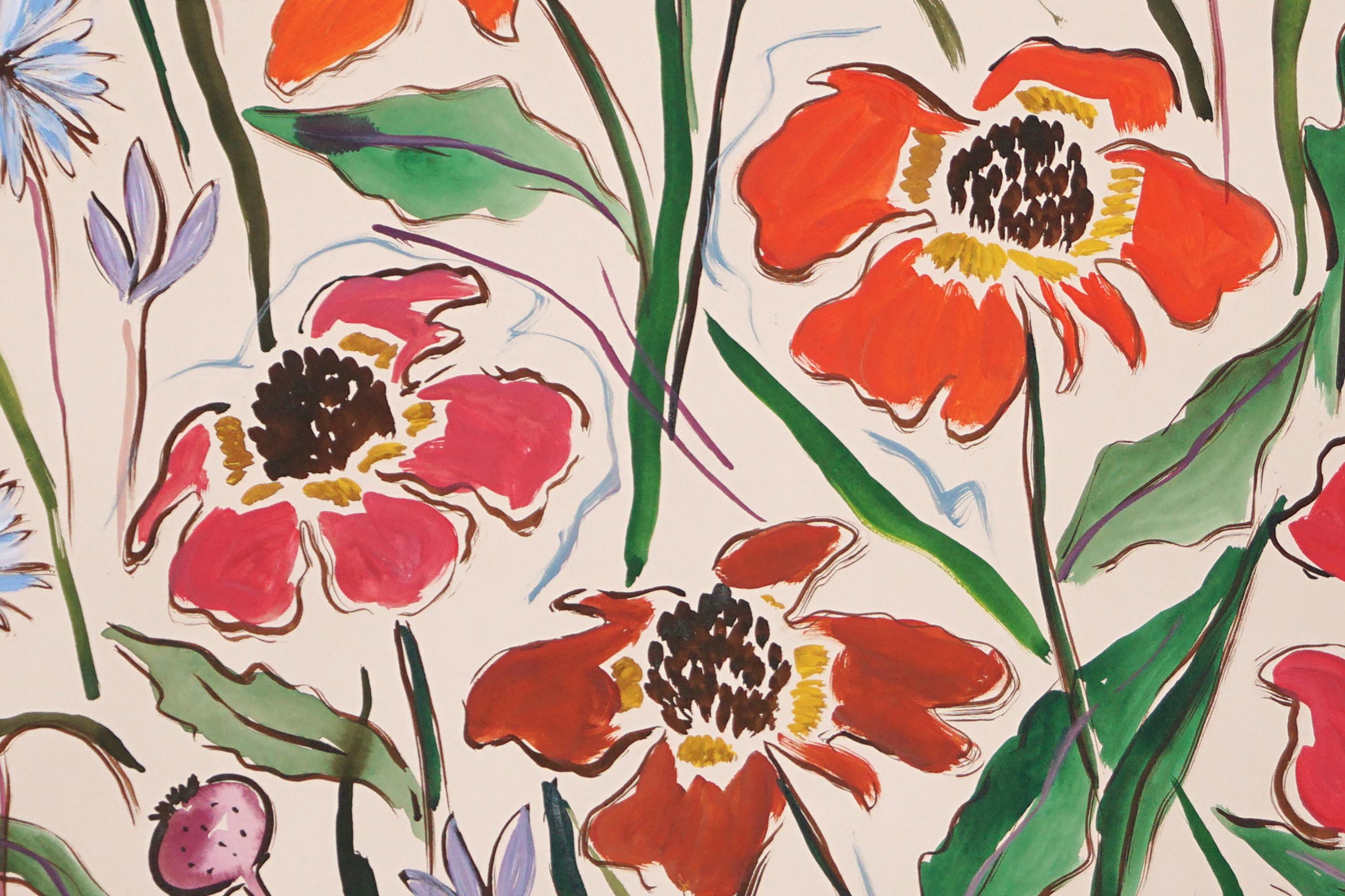 Romina Milano - Rosebud Bouquet Diptych, Orange, Red Wild Flowers ...