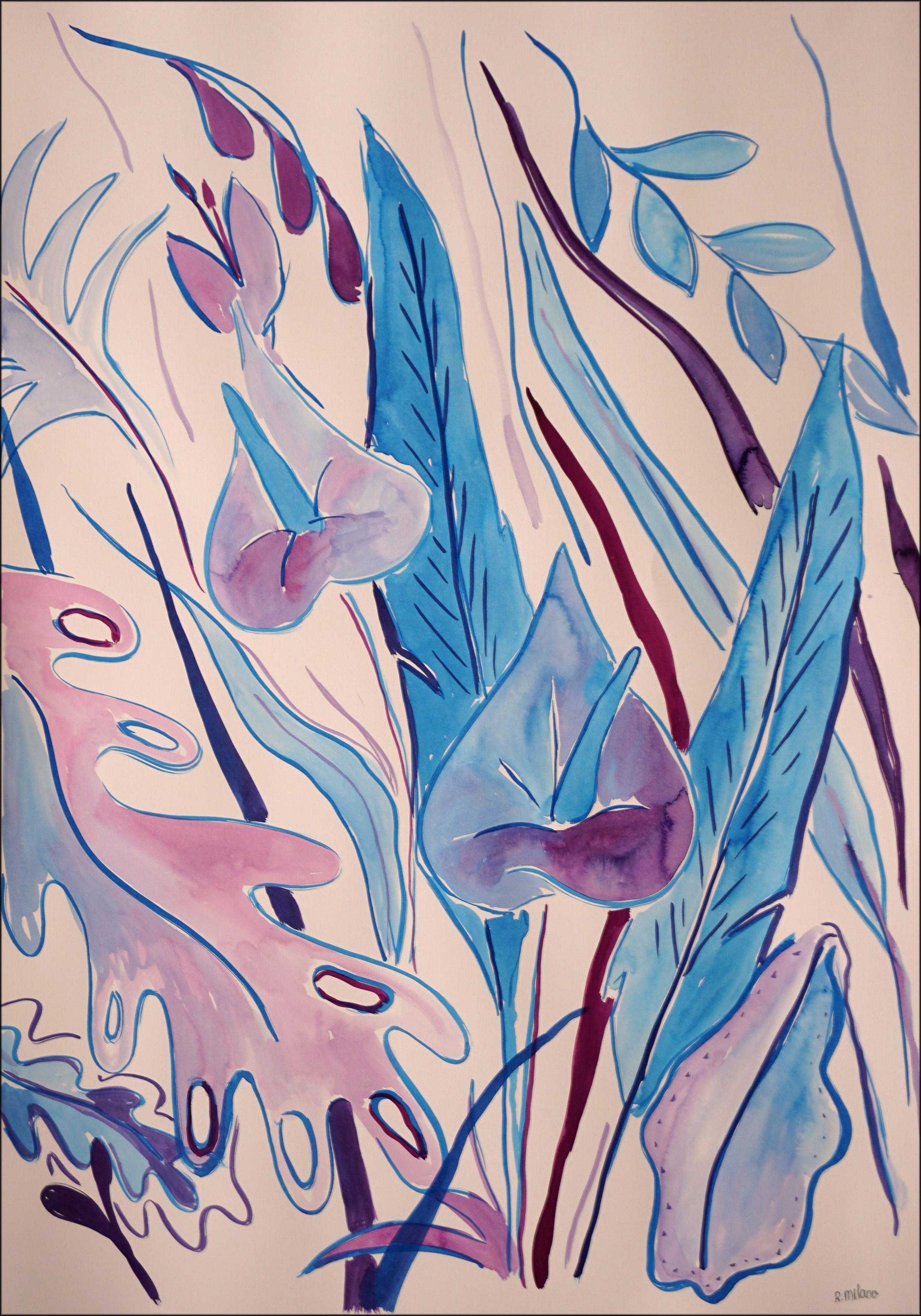 Romina Milano - The Blue Garden III, Tropical Still Life Diptych in ...
