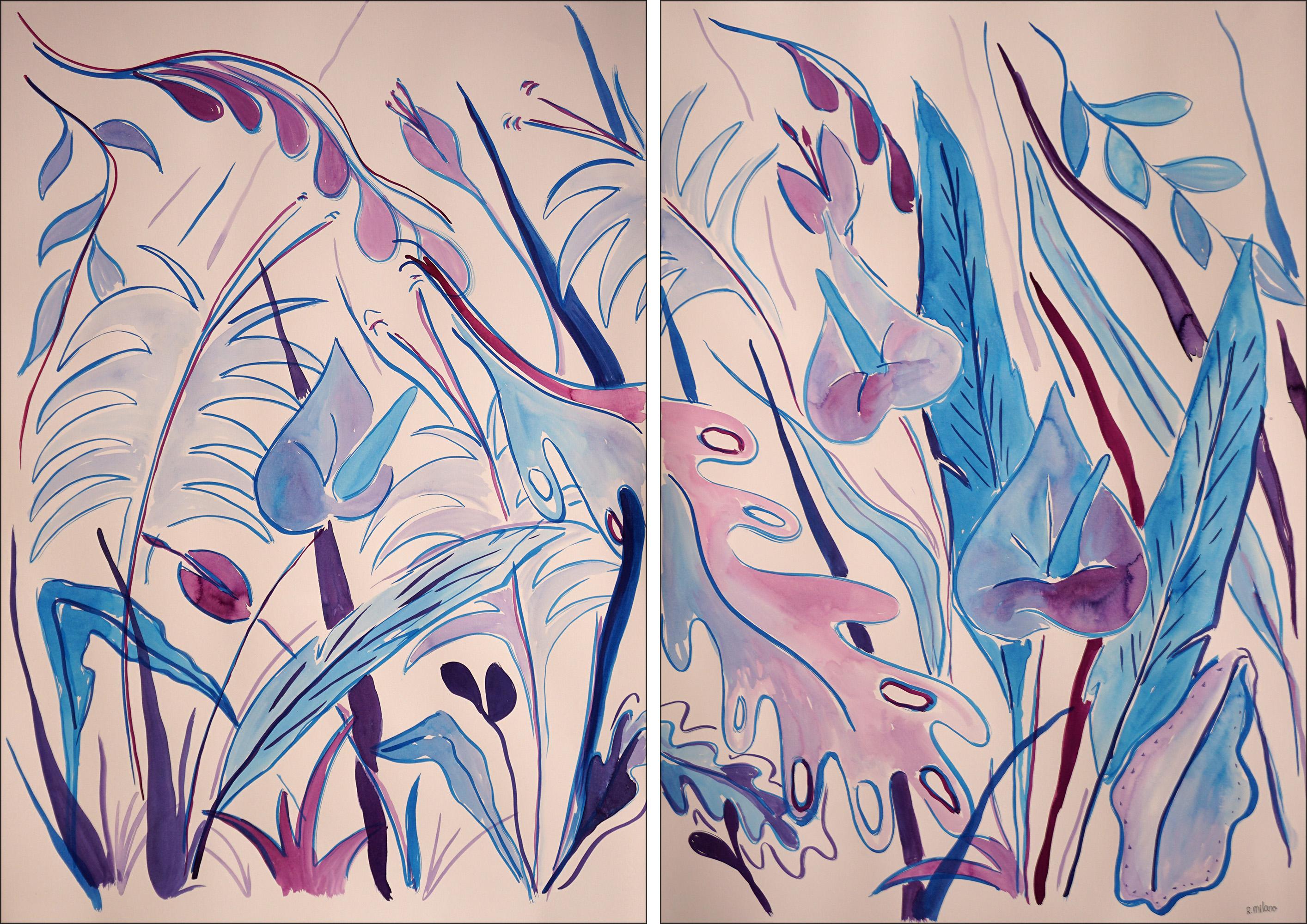 Romina Milano - The Blue Garden III, Tropical Still Life Diptych in ...