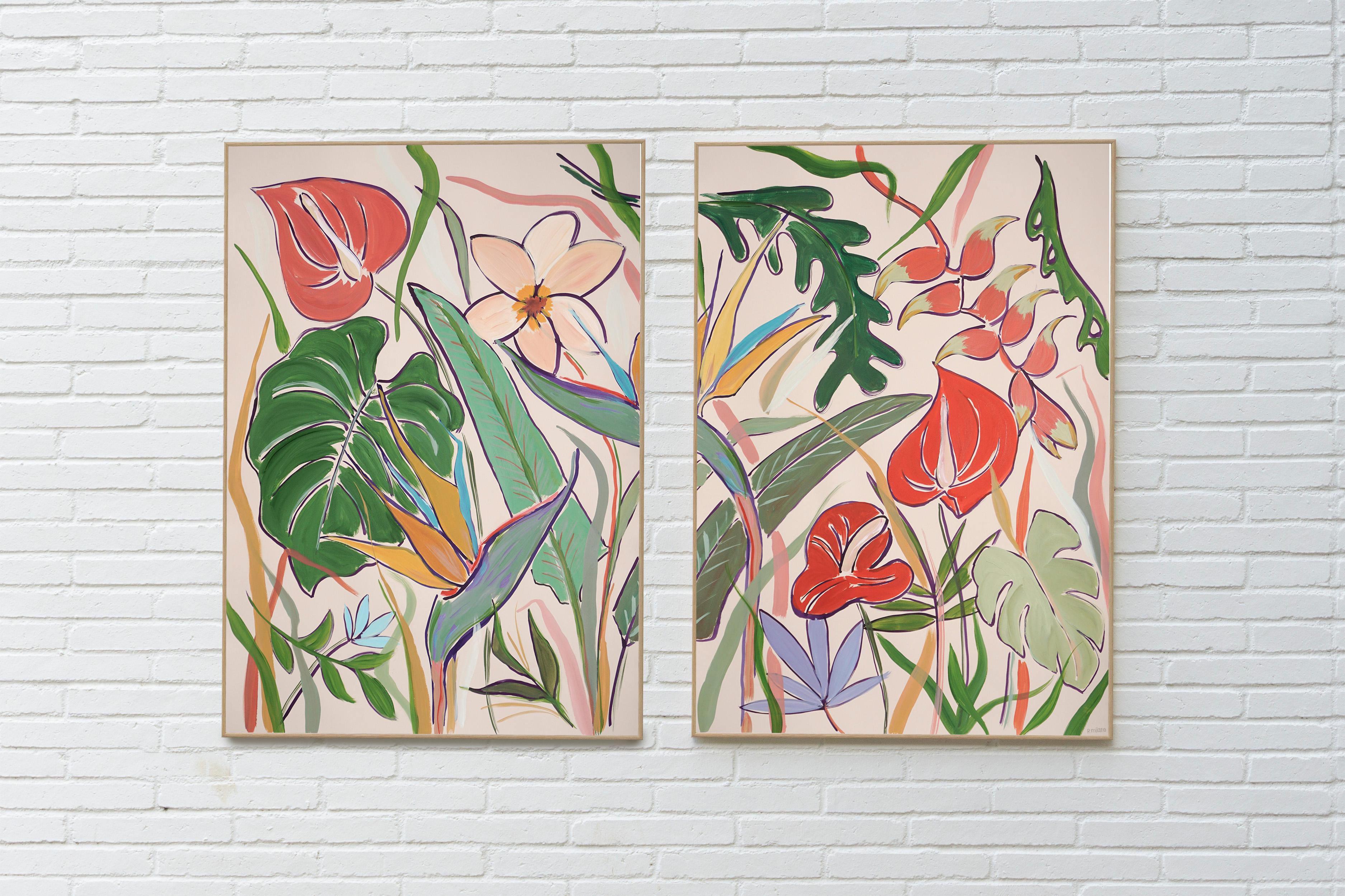 Romina Milano - Tropical Garden, Large Diptych, Illustration Style of ...