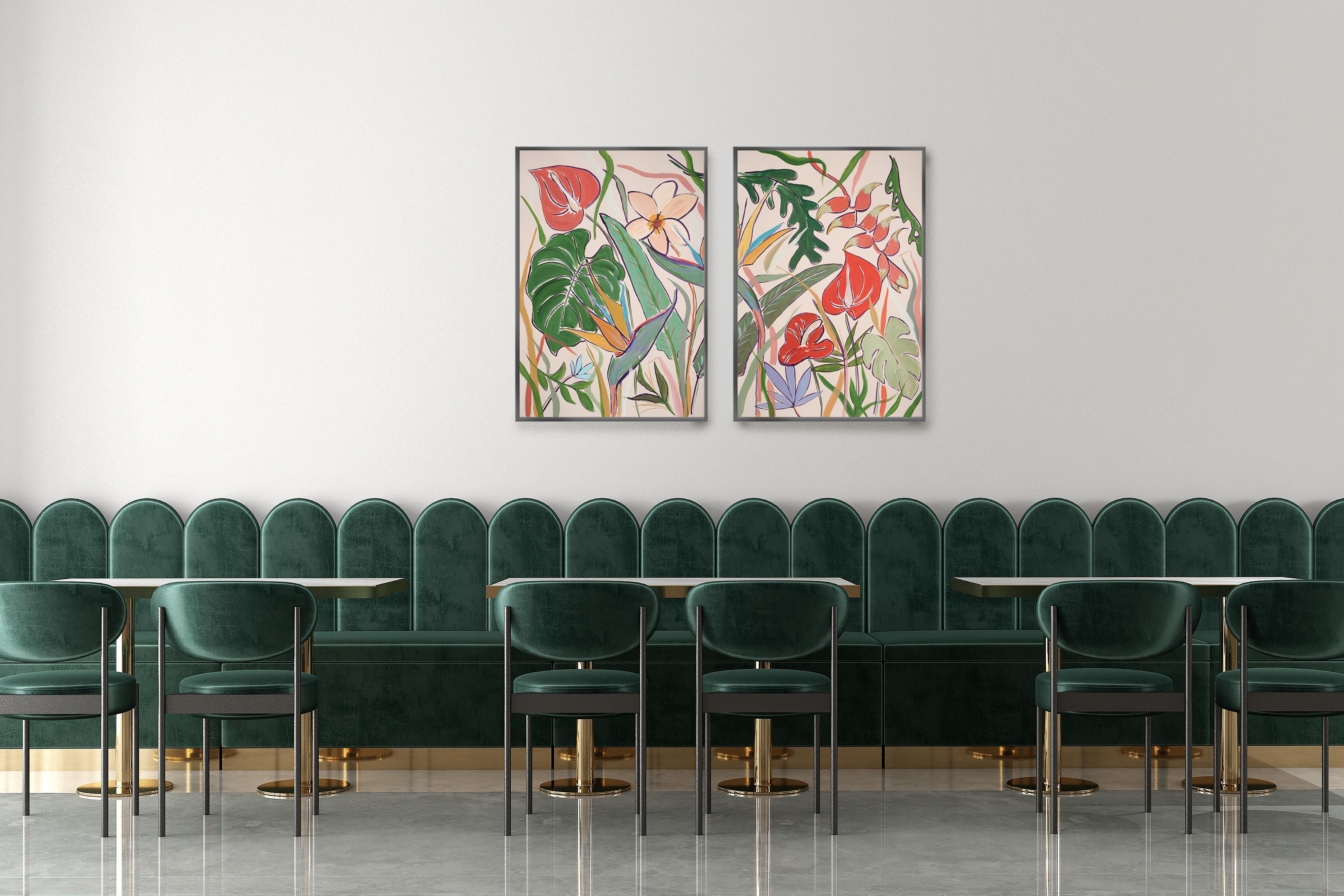 Romina Milano - Tropical Garden, Large Diptych, Illustration Style of ...
