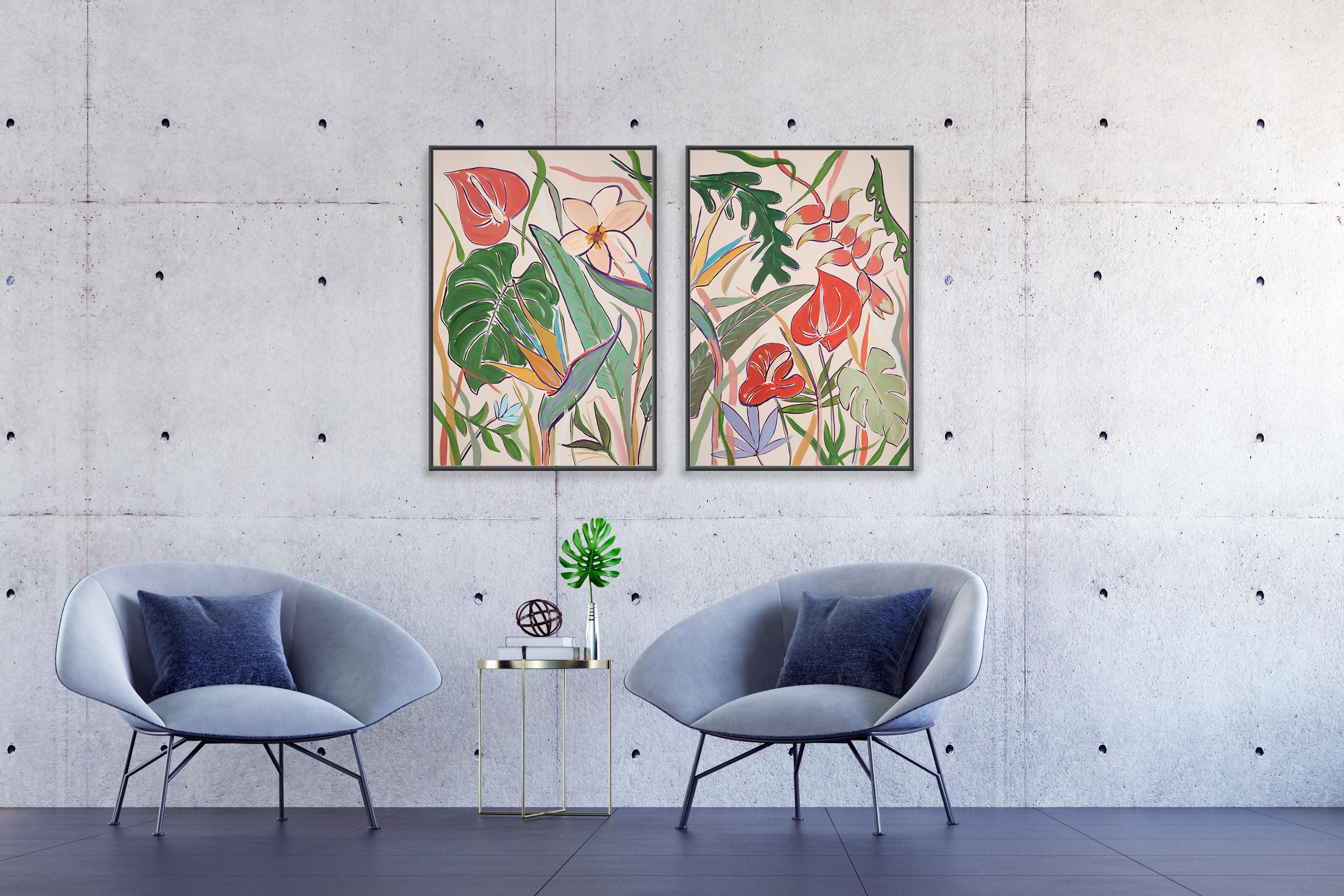 Romina Milano - Tropical Garden, Large Diptych, Illustration Style of ...