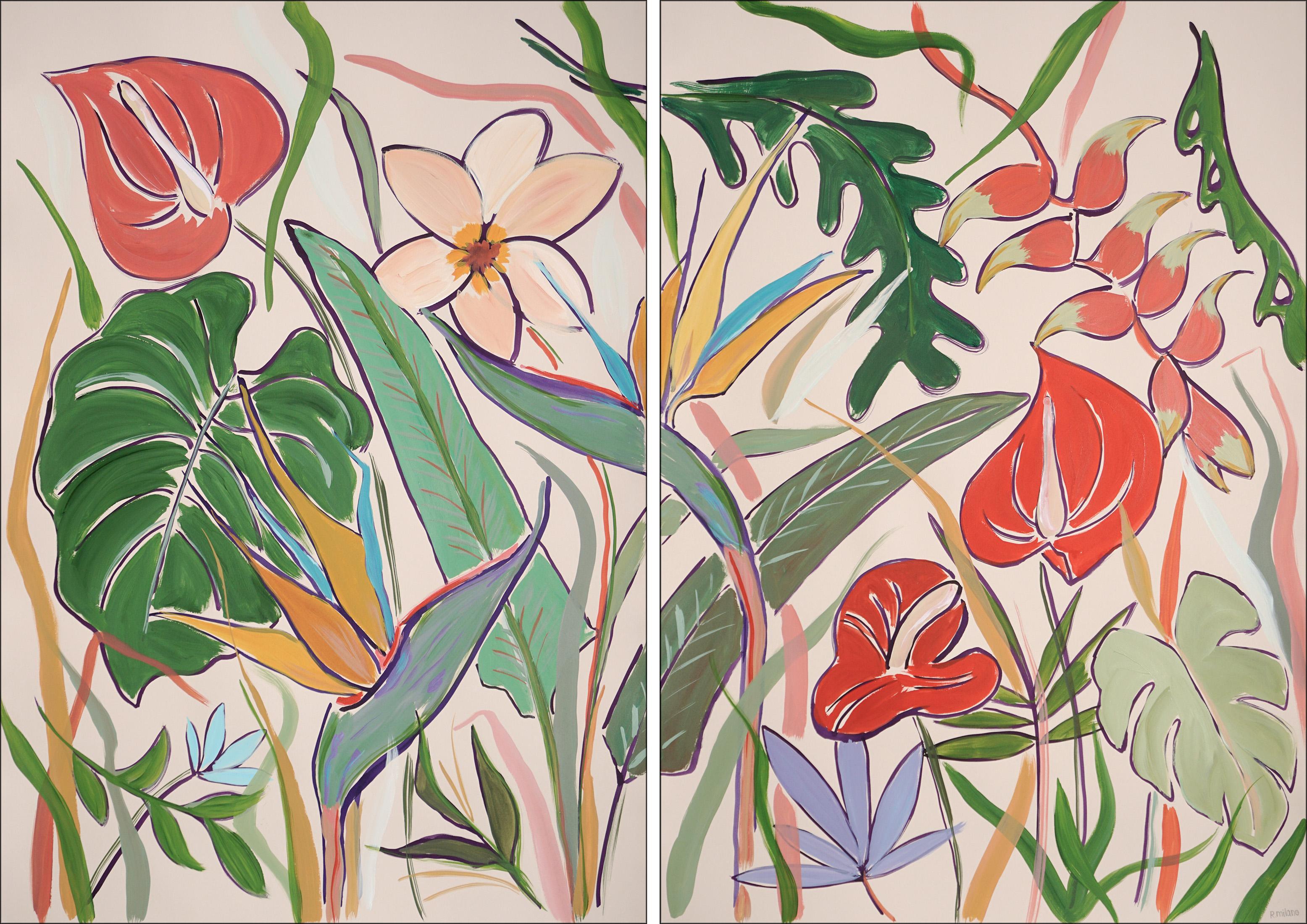 Romina Milano - Tropical Garden, Large Diptych, Illustration Style of ...