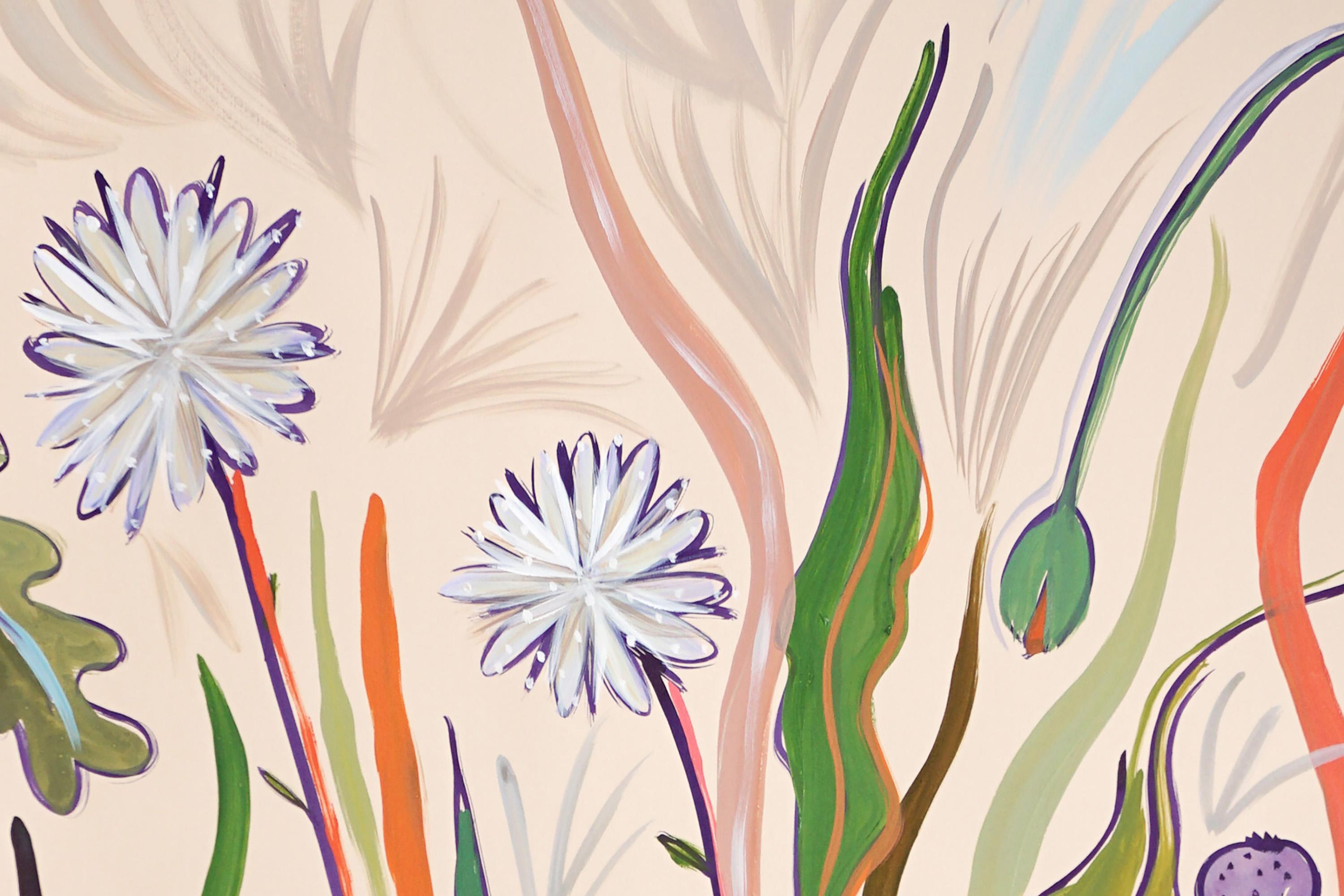 Romina Milano - Wild Dandelion Field, Large Triptych of Wild Flowers, Illustration Style, Nature ...