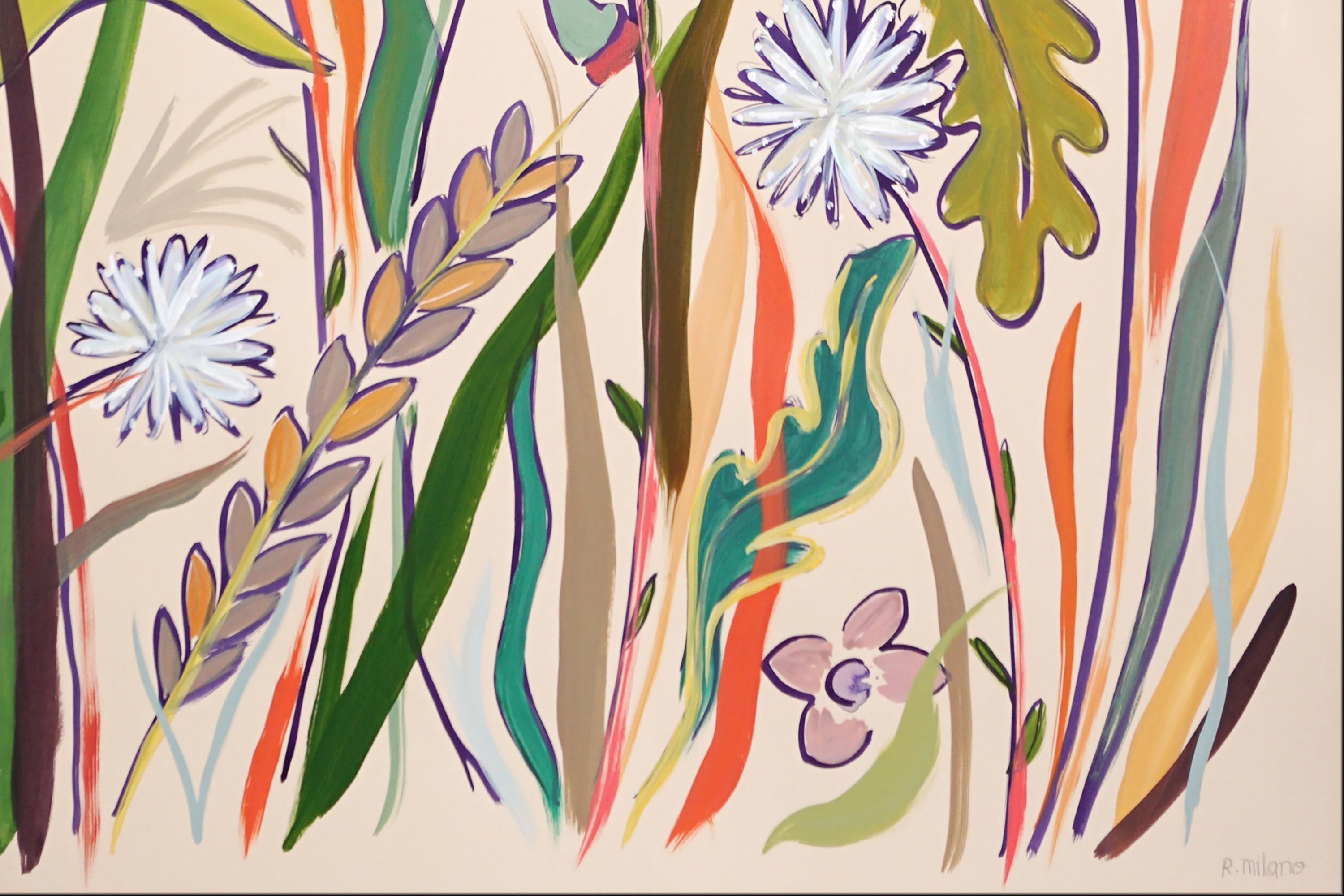 Romina Milano - Wild Dandelion Field, Large Triptych of Wild Flowers, Illustration Style, Nature ...