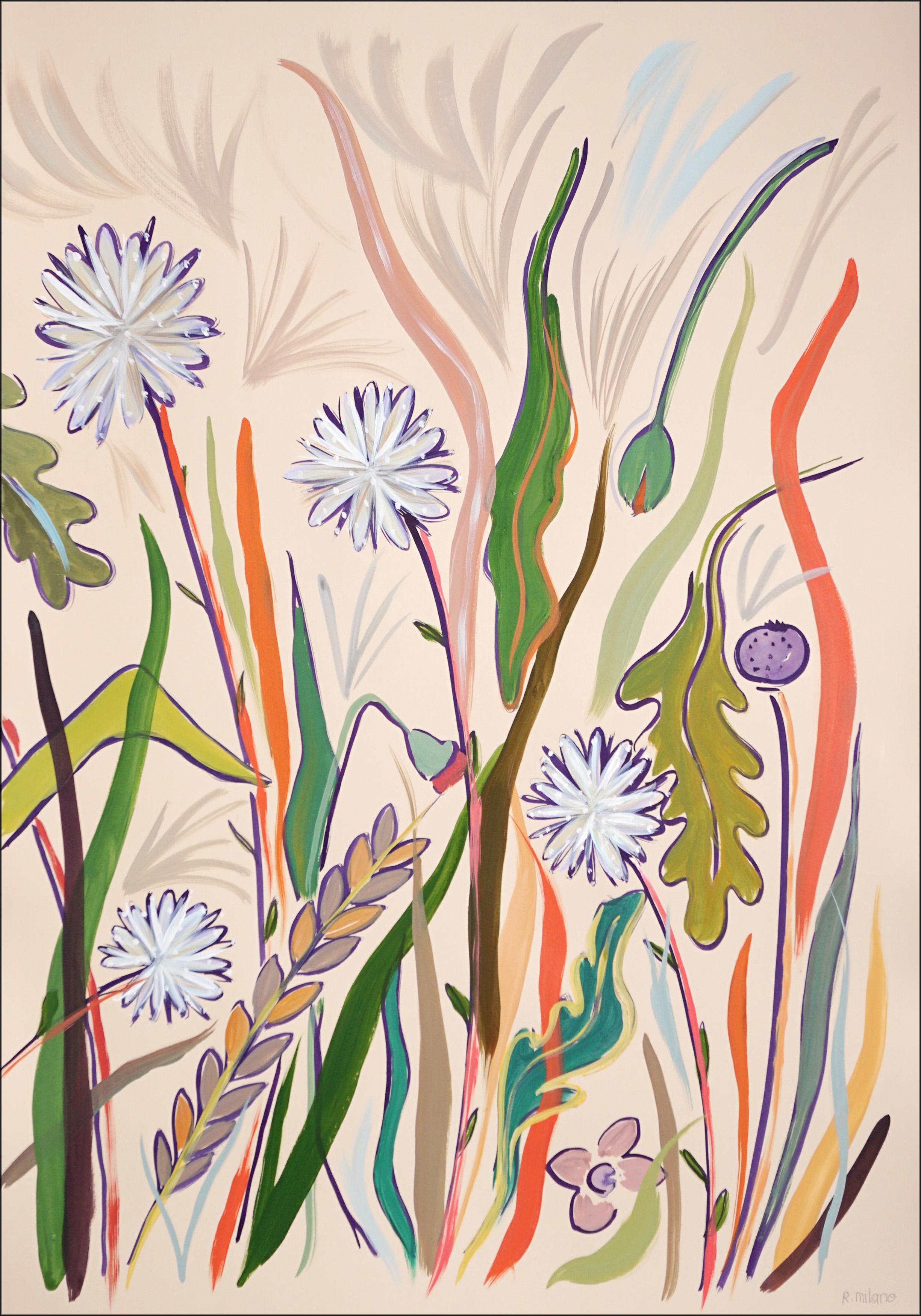 Romina Milano - Wild Dandelion Field, Large Triptych of Wild Flowers, Illustration Style, Nature ...