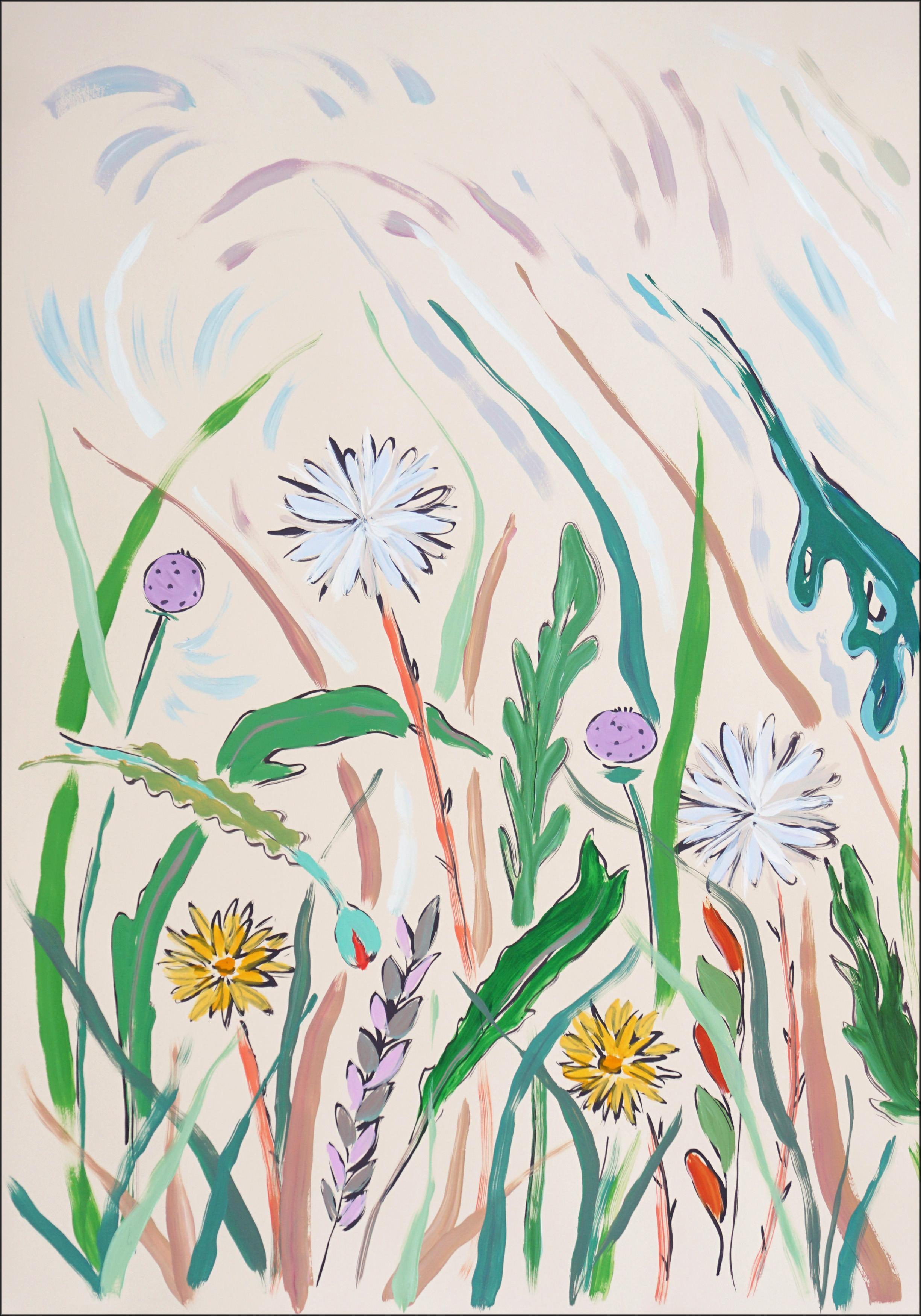 Romina Milano - Yellow, Green Wild Dandelion Field, Countryside Landscape, Spring Large Diptych ...