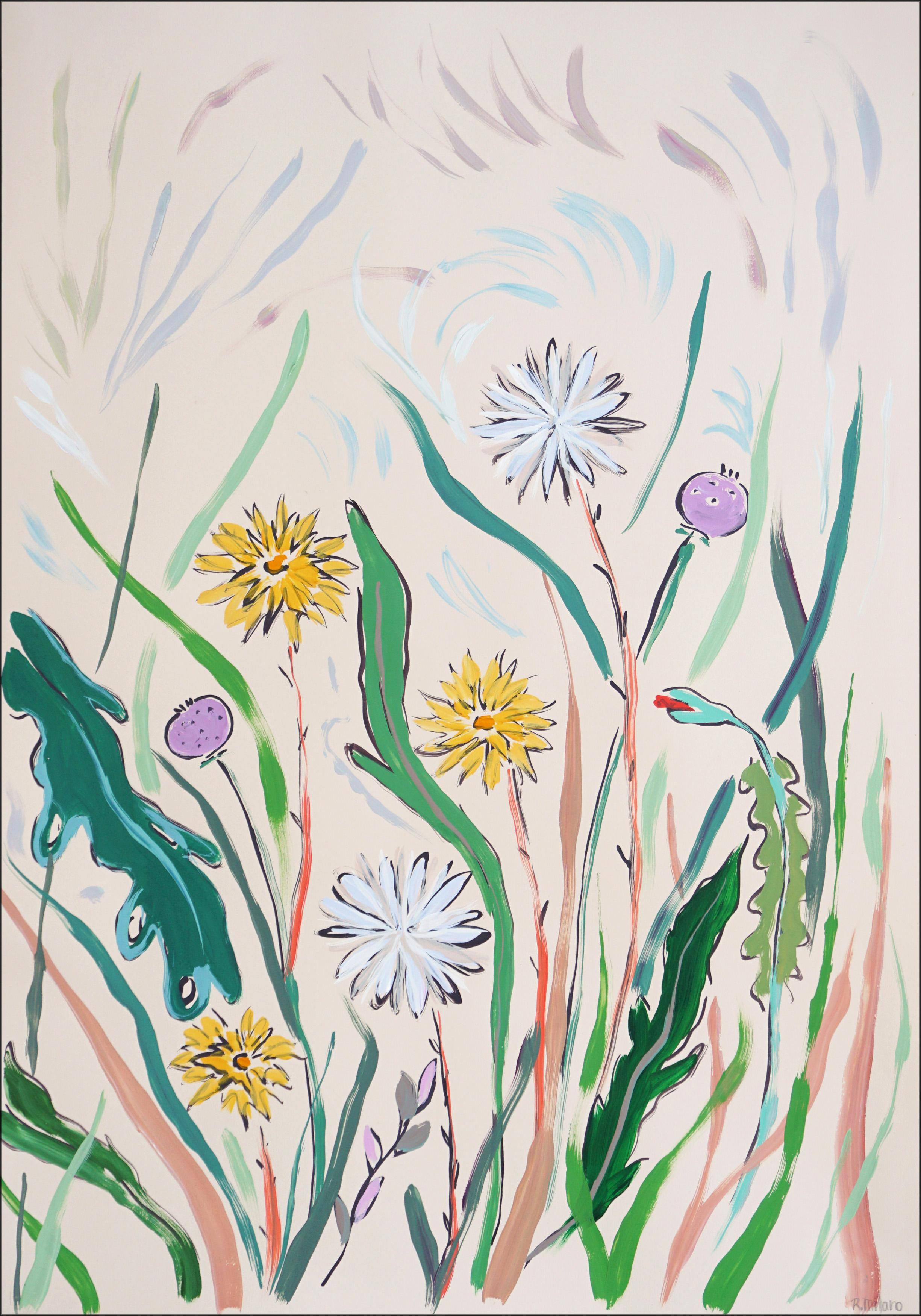 Romina Milano - Yellow, Green Wild Dandelion Field, Countryside Landscape, Spring Large Diptych ...