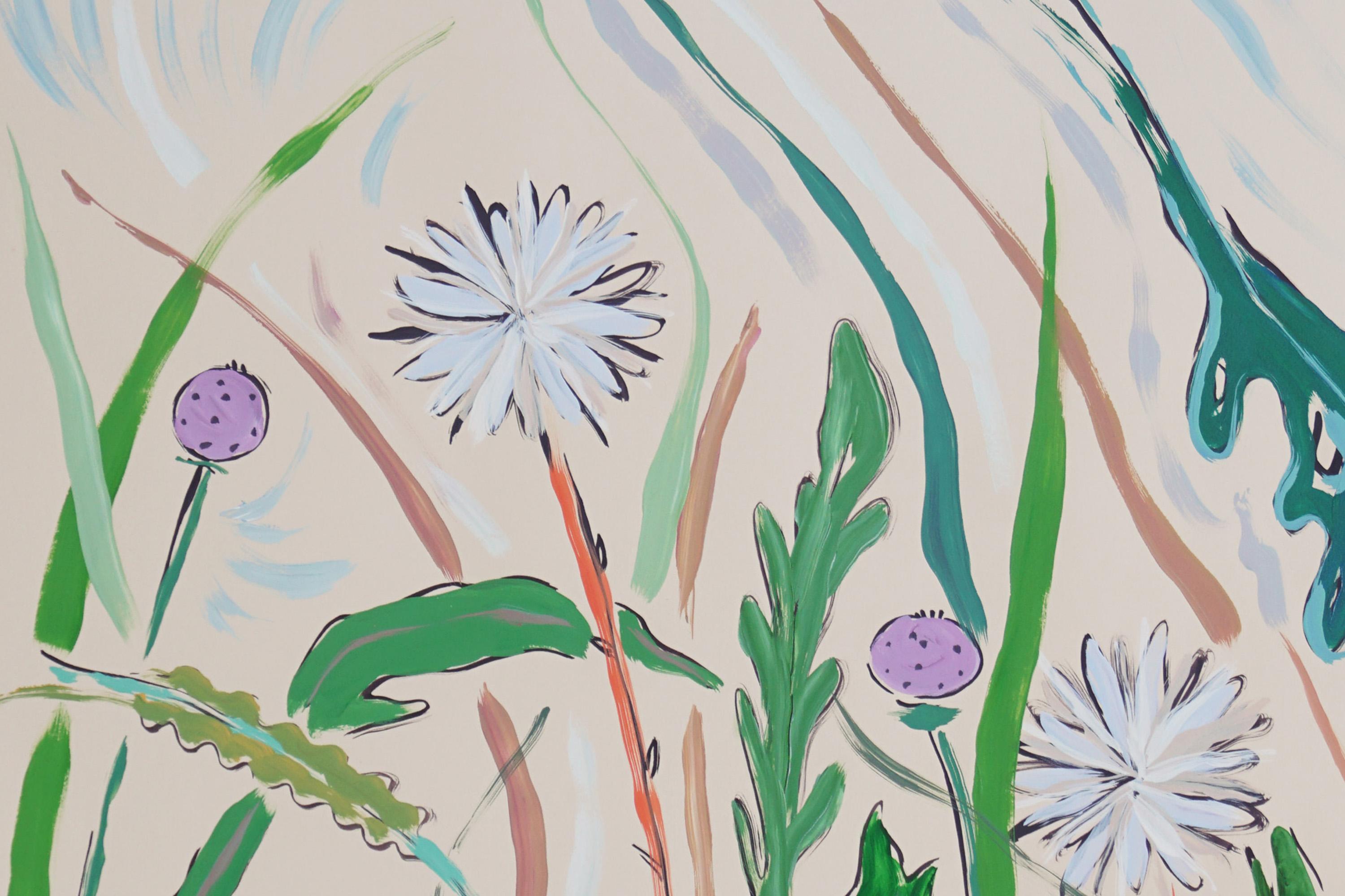 Romina Milano - Yellow, Green Wild Dandelion Field, Countryside Landscape, Spring Large Diptych ...