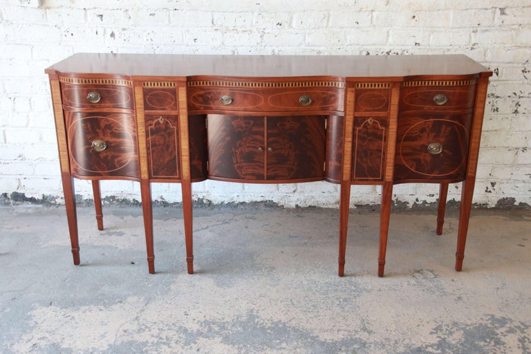 Romweber Antique Inlaid Flame Mahogany Sideboard Buffet at 1stDibs