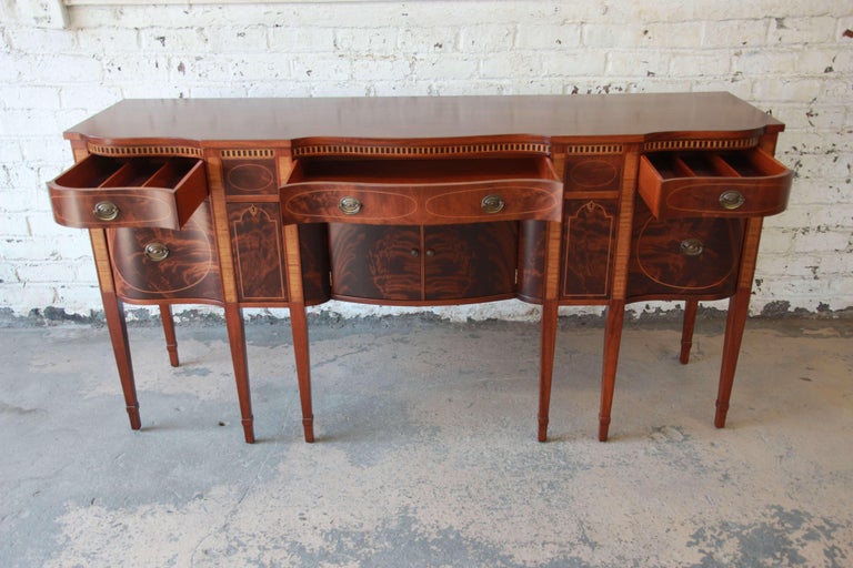 Romweber Antique Inlaid Flame Mahogany Sideboard Buffet at 1stDibs