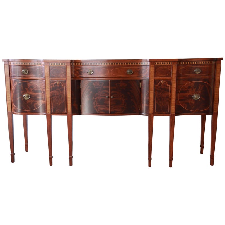Romweber Antique Inlaid Flame Mahogany Sideboard Buffet at 1stDibs