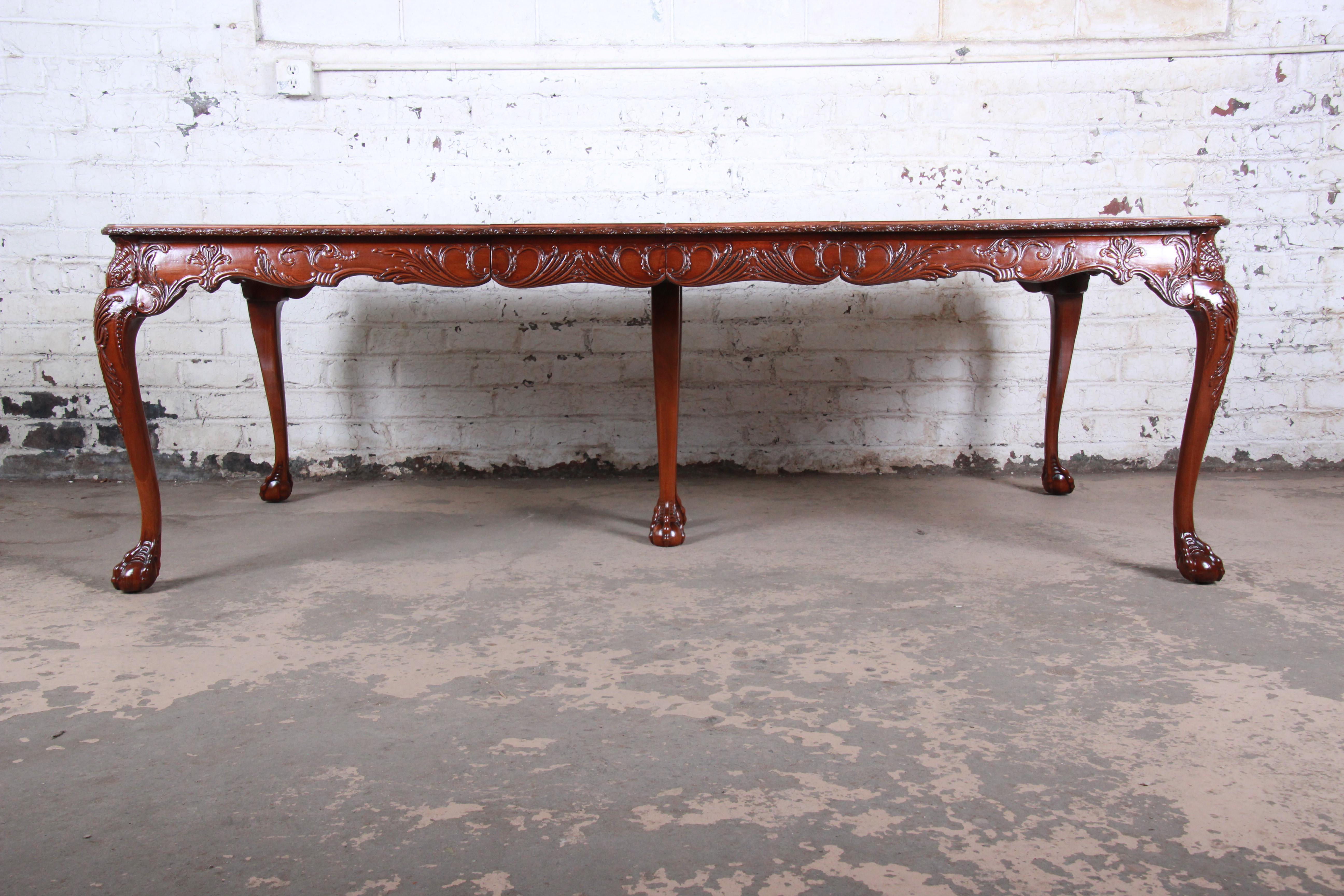 Romweber Chippendale Ornate Carved Mahogany Extension Dining Table ...