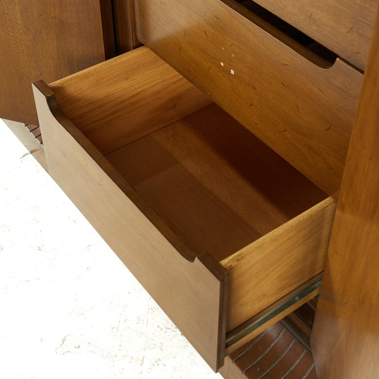 Romweber Midcentury Burlwood and Brass Buffet For Sale at 1stDibs