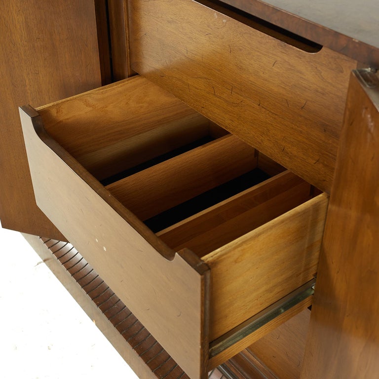 Romweber Midcentury Burlwood and Brass Buffet For Sale at 1stDibs