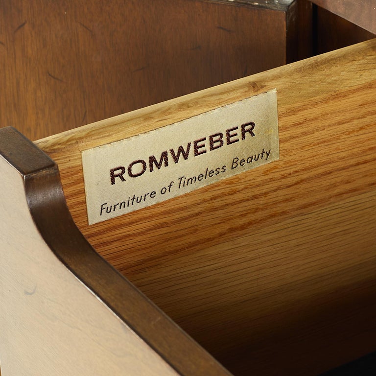 Romweber Midcentury Burlwood and Brass Buffet For Sale at 1stDibs