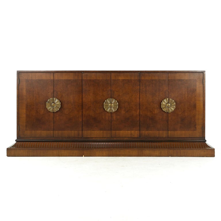 Romweber Midcentury Burlwood and Brass Buffet For Sale at 1stDibs